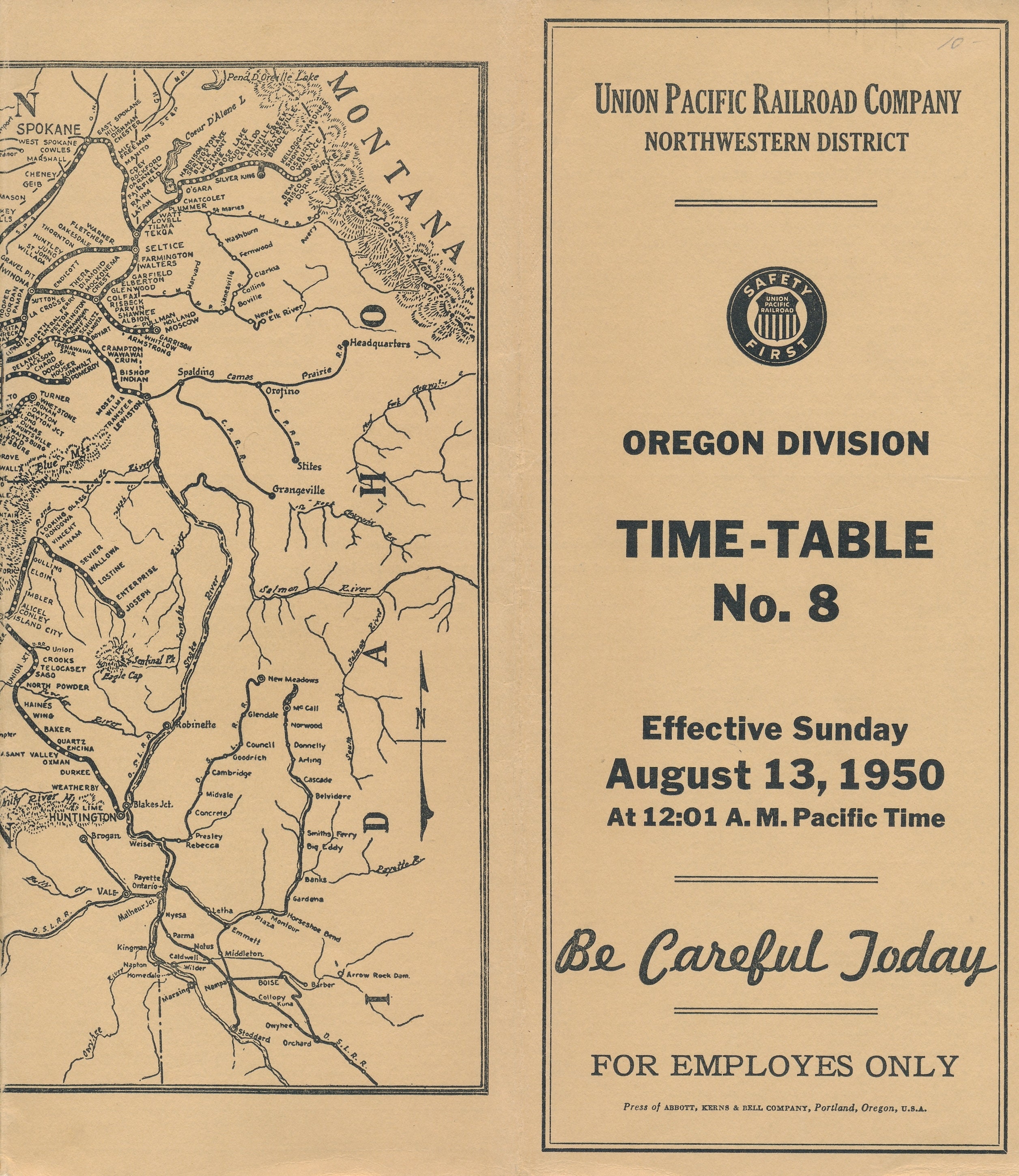 Union Pacific Railroad Oregon Division Employee Timetable 8 August 13 ...