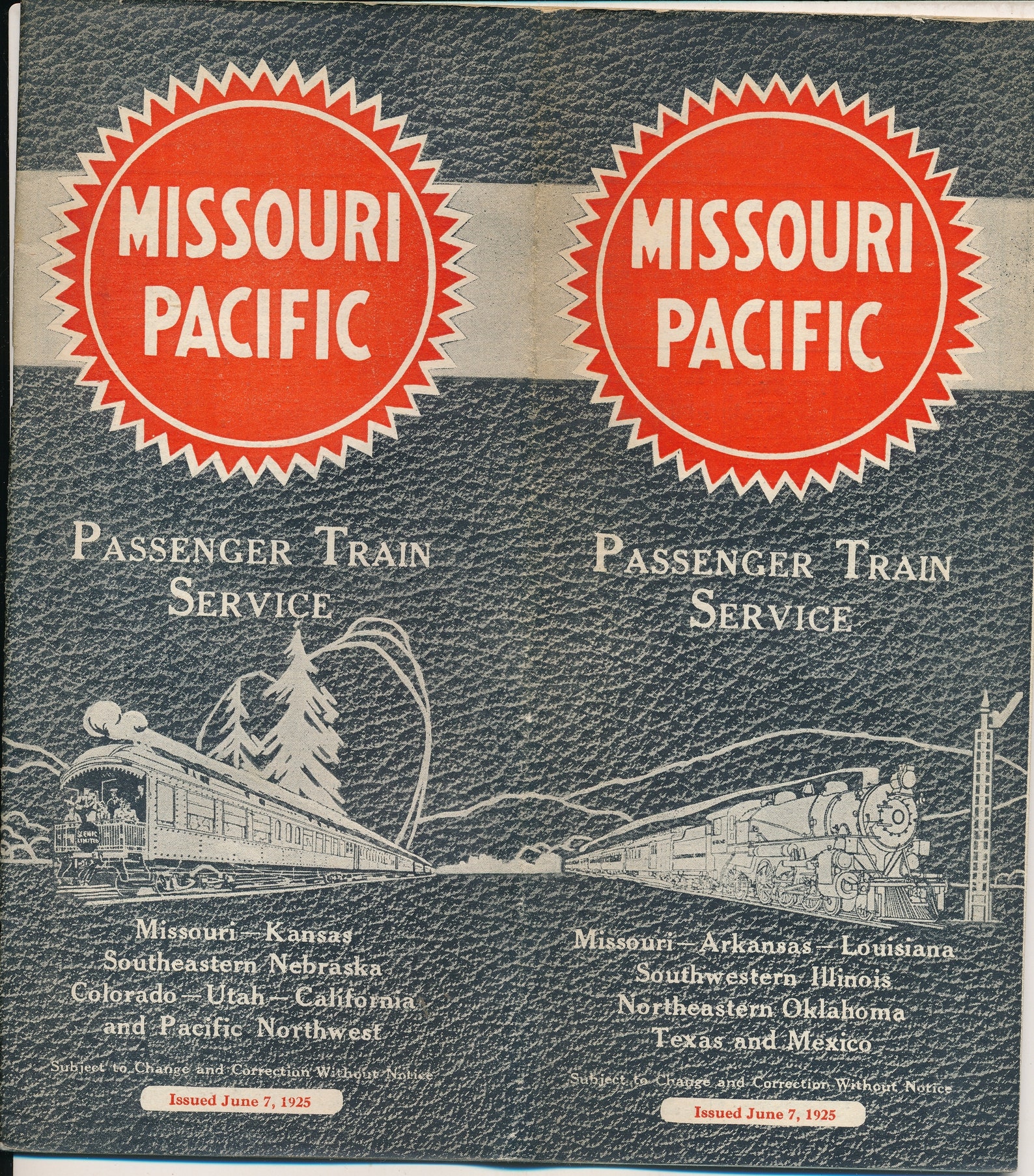Missouri Pacific Railroad Publicd Timetable June 7, 1925 - Etsy