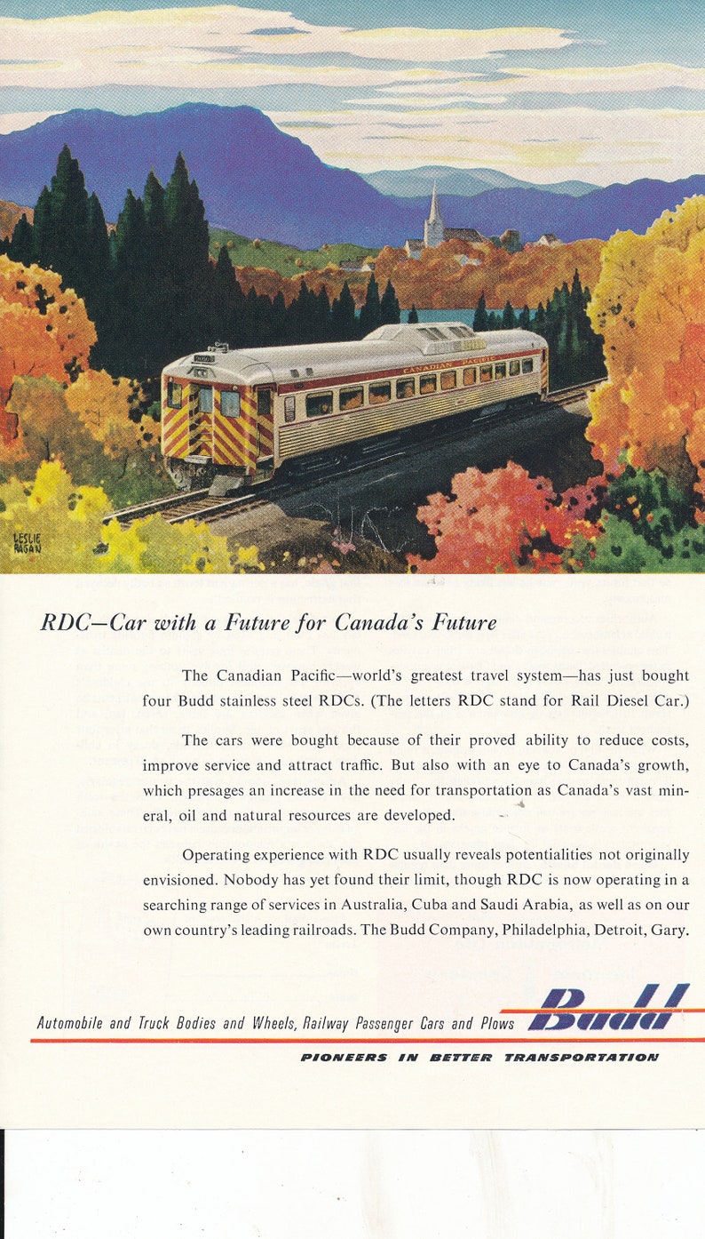 Budd Railcar Company RDC Budd Cars 3 Print Ad's 1950's Promoting New ...