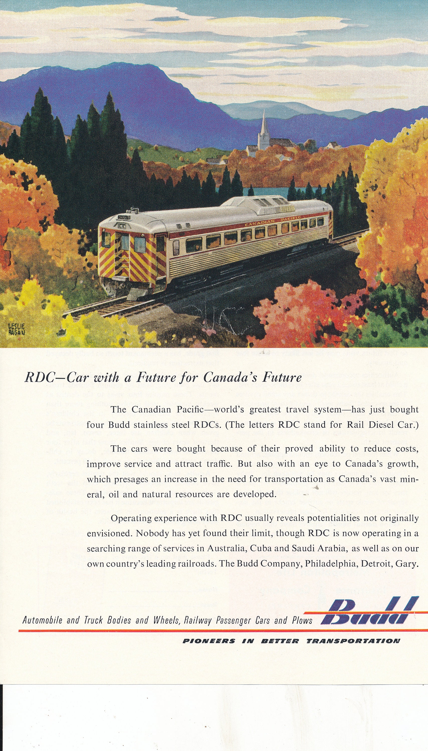 Budd Railcar Company RDC Budd Cars 3 Print Ad's 1950's Promoting New ...