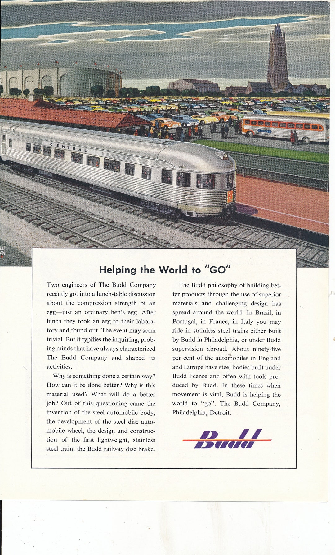 Budd Railcar Company 4 Print Ad's 1950's Promoting New Trains for the ...