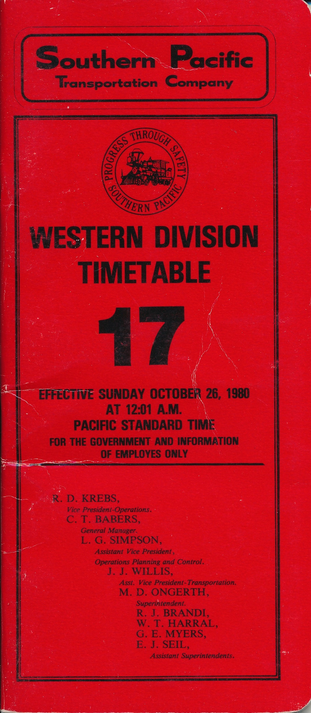 Southern Pacific Employee Timetable 17 Western Division October 25 ...
