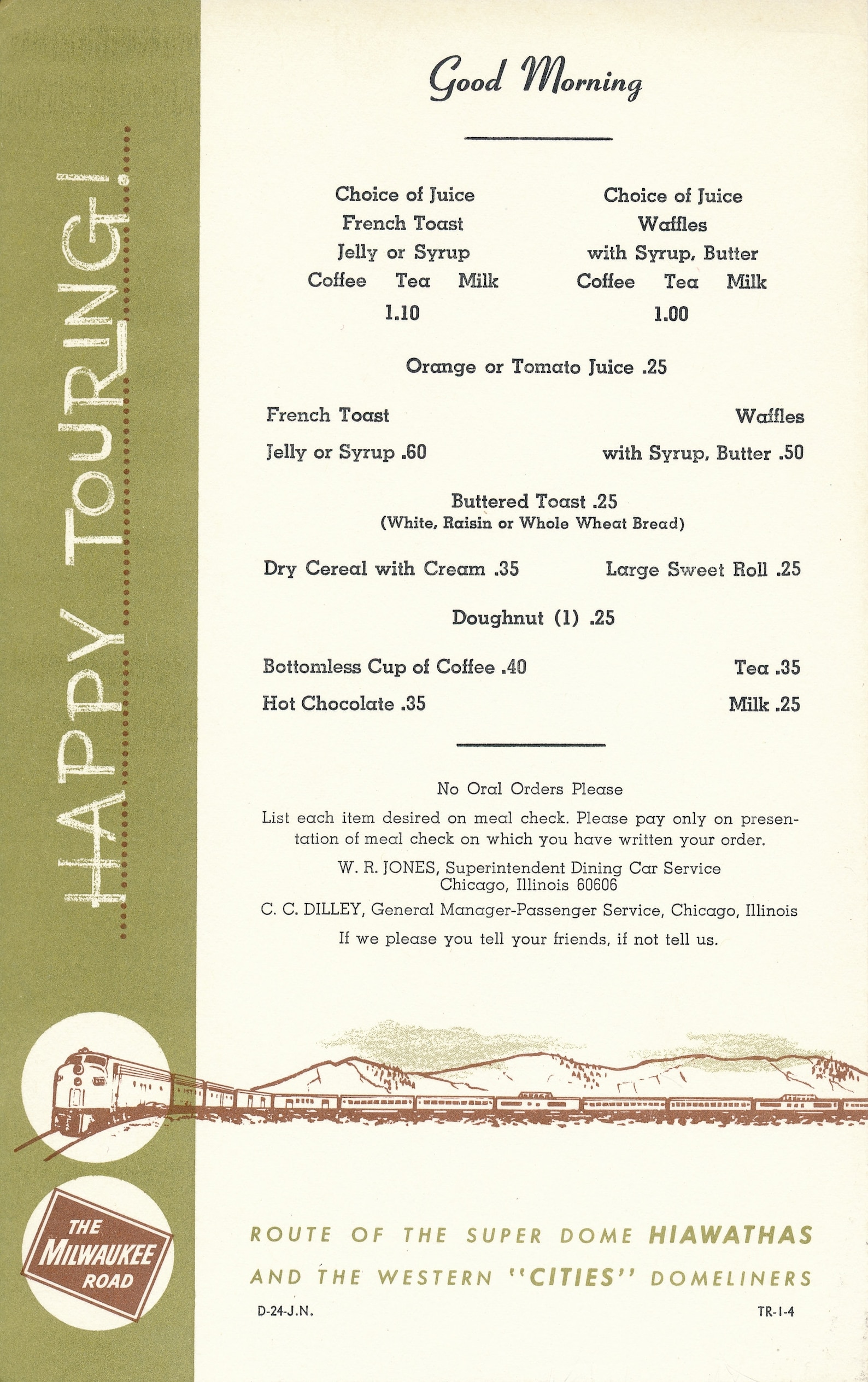 Dining Car Menus: Milwaukee Railroad Menus Lot of 3 Breakfast, From the ...