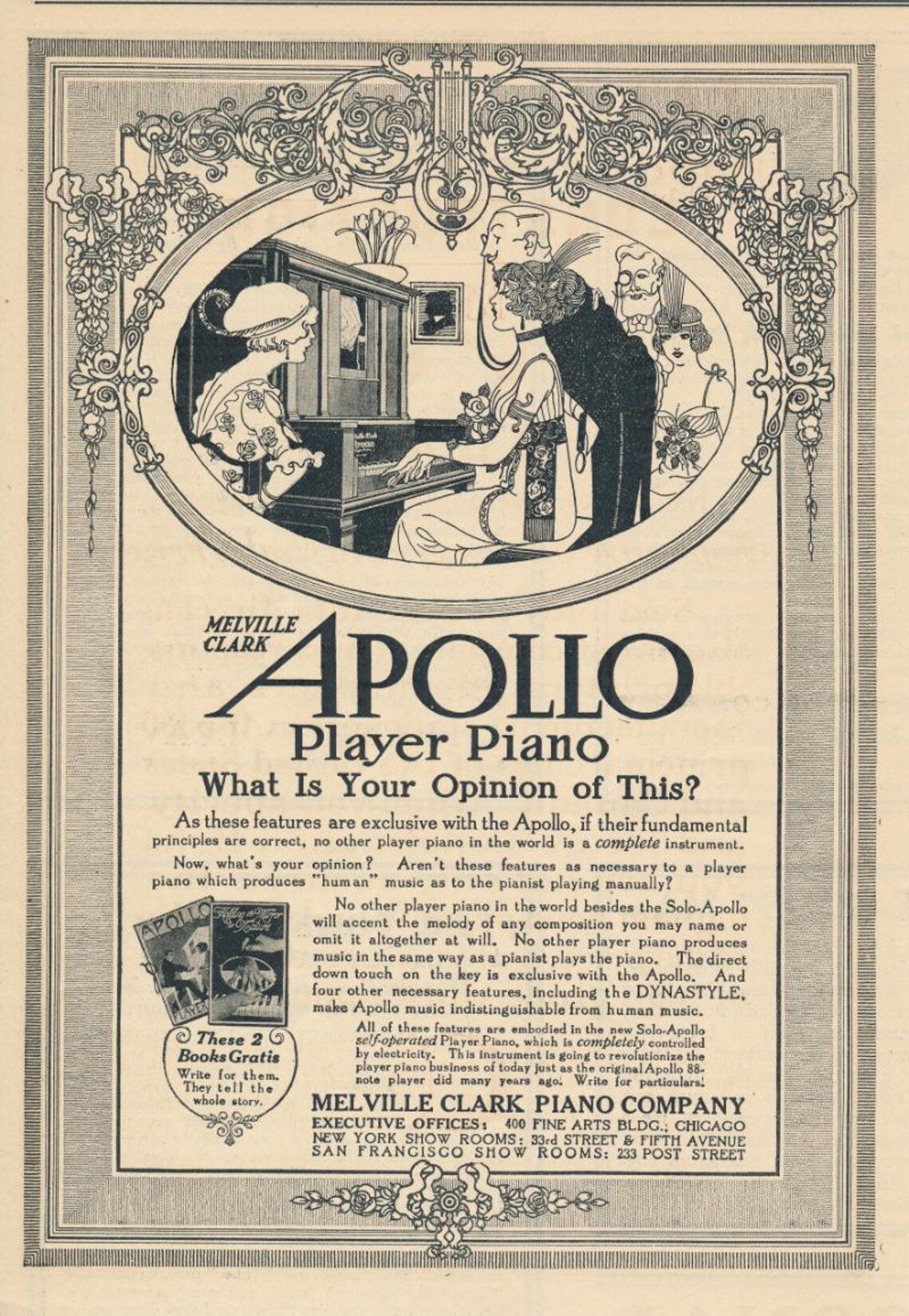Melville Clark Apollo Player Piano Company Magazine Print Ad's Lot of 2 ...