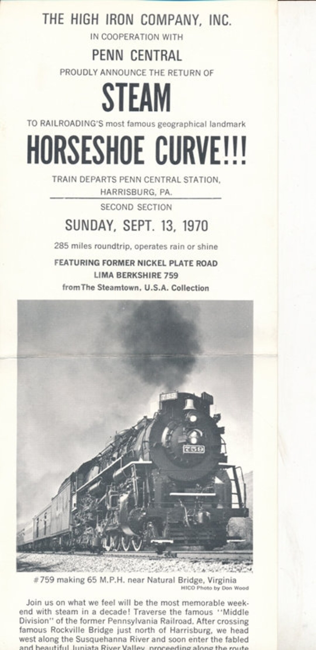 High Iron Company Steam Excursion Flyers From the 1960's and 1970's ...