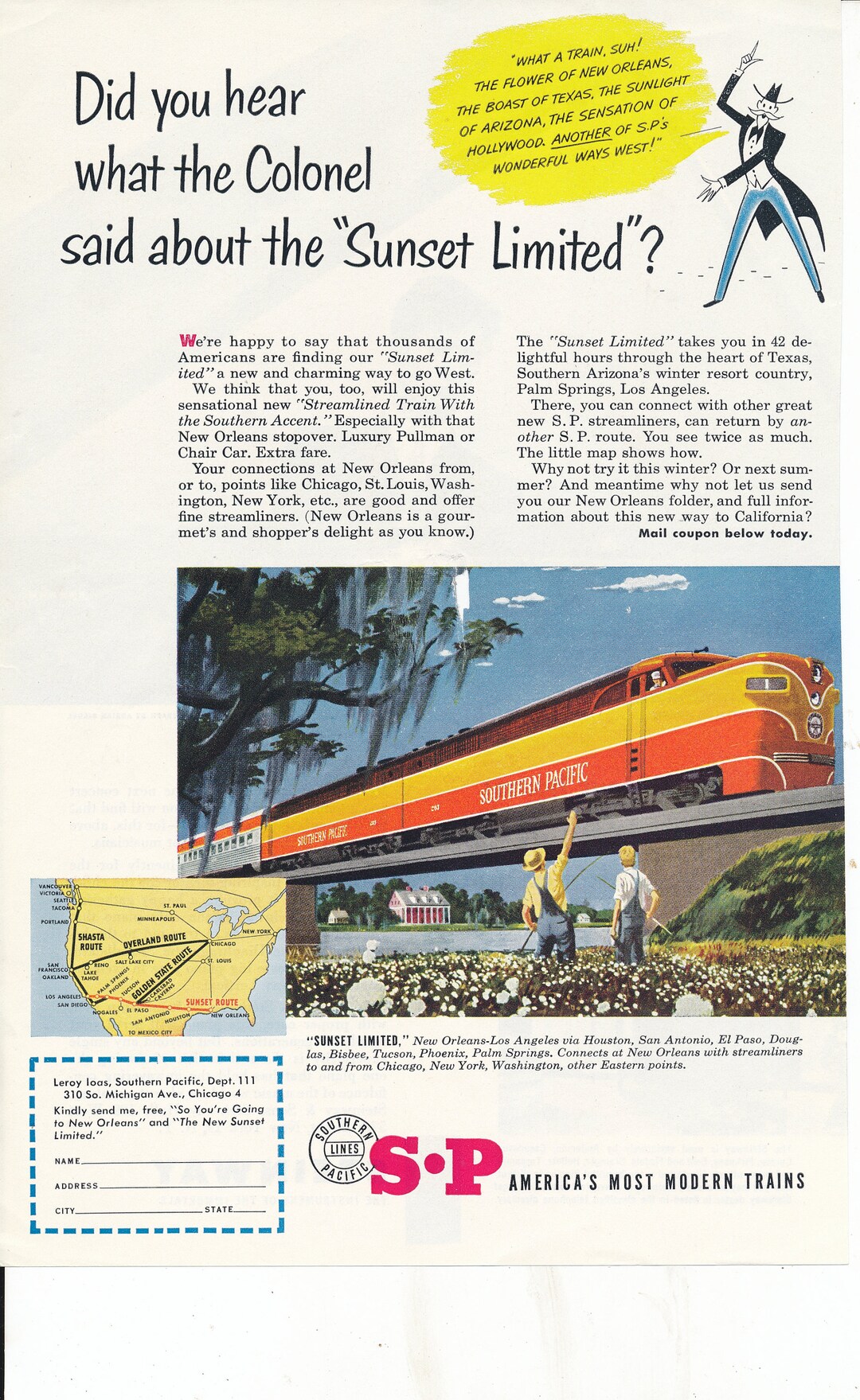 Vintage Southern Pacific Railroad 4 Magazine Print Ads From 1950's ...