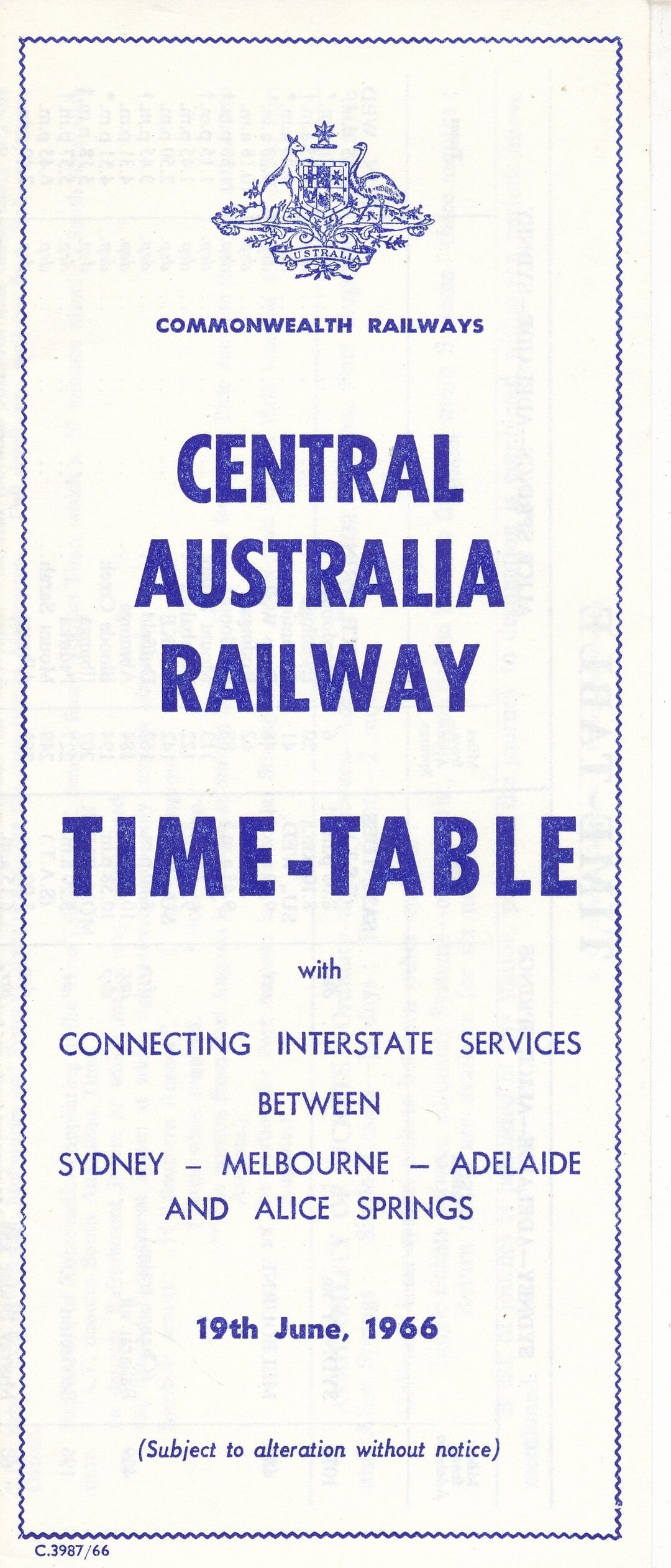 Central Australia Railway Time Table June 16, 1966 - Etsy