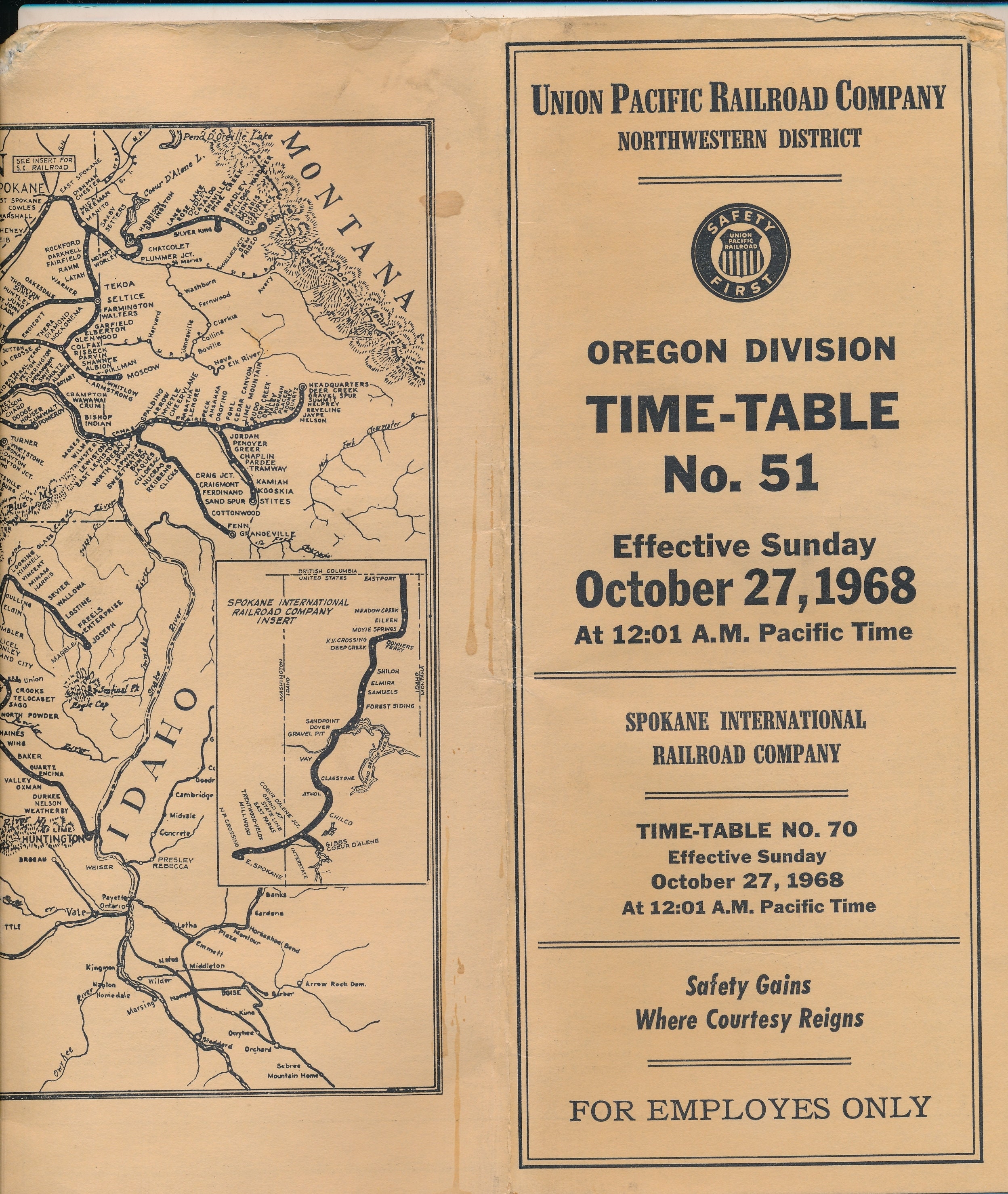 Union Pacific Railroad Oregon Division Employee Timetable 51 October 27 ...