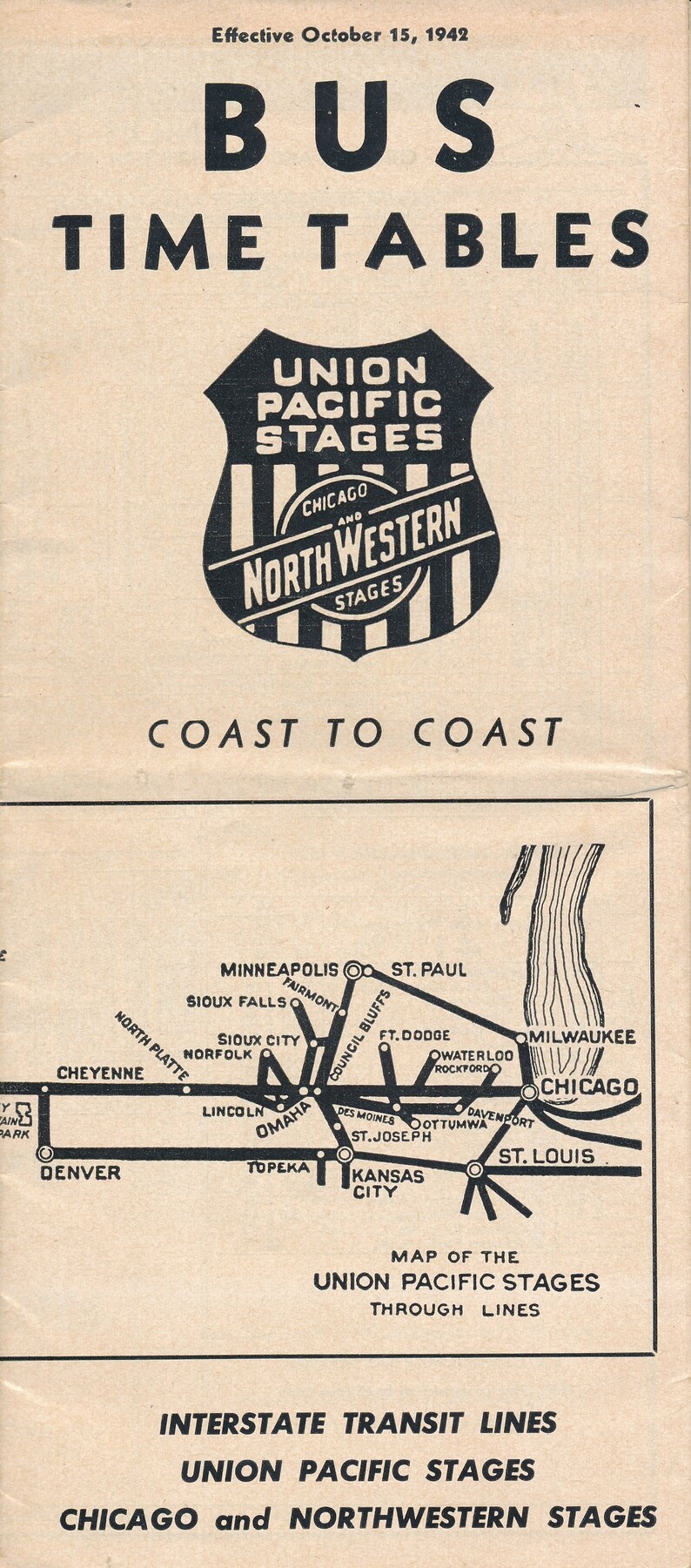 Union Pacific Bus Time Tables Lot of 2: October 15 1942 and - Etsy