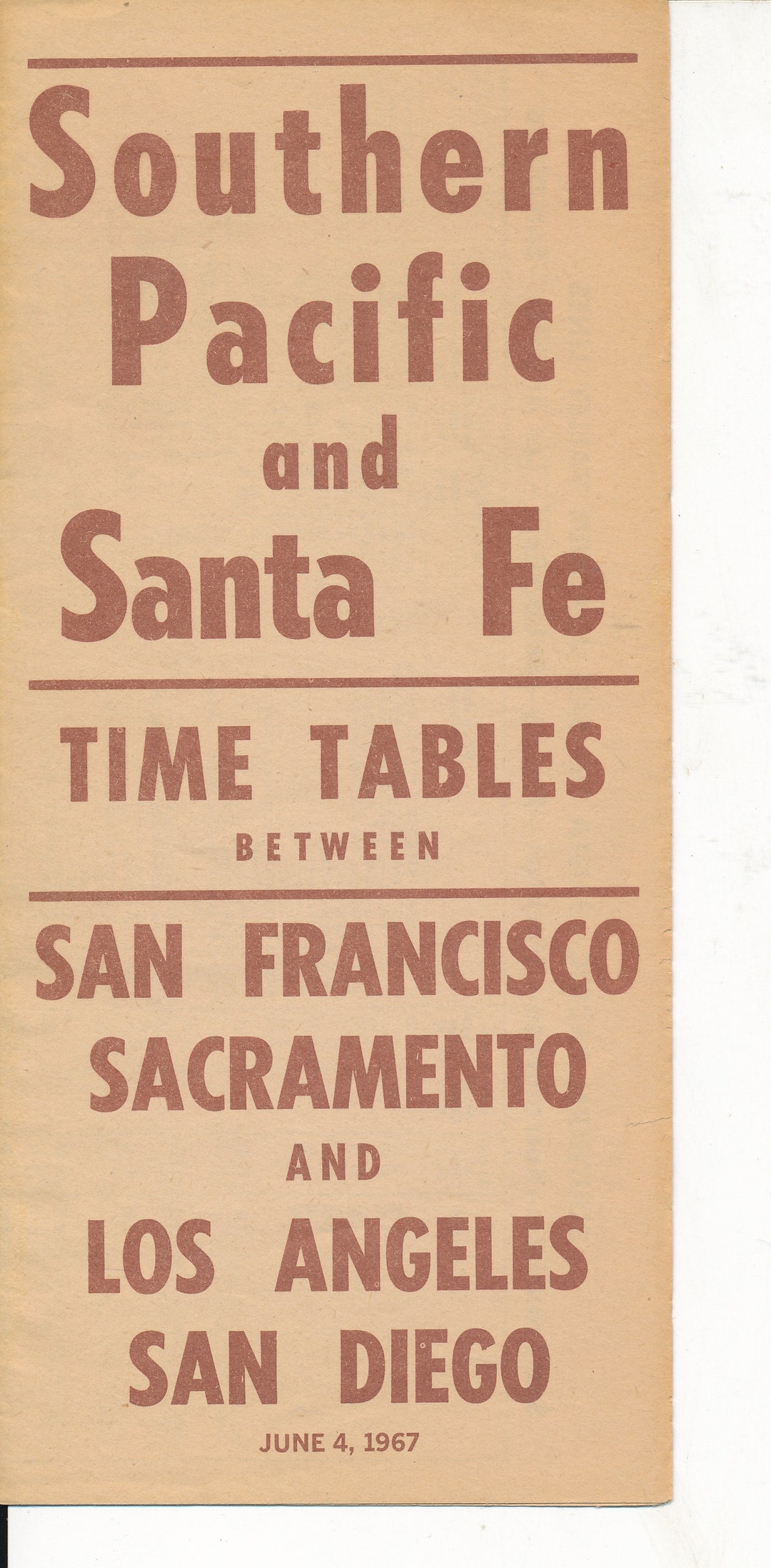 Southern Pacific/santa Fe Railroad Joint Time Tables Between San ...