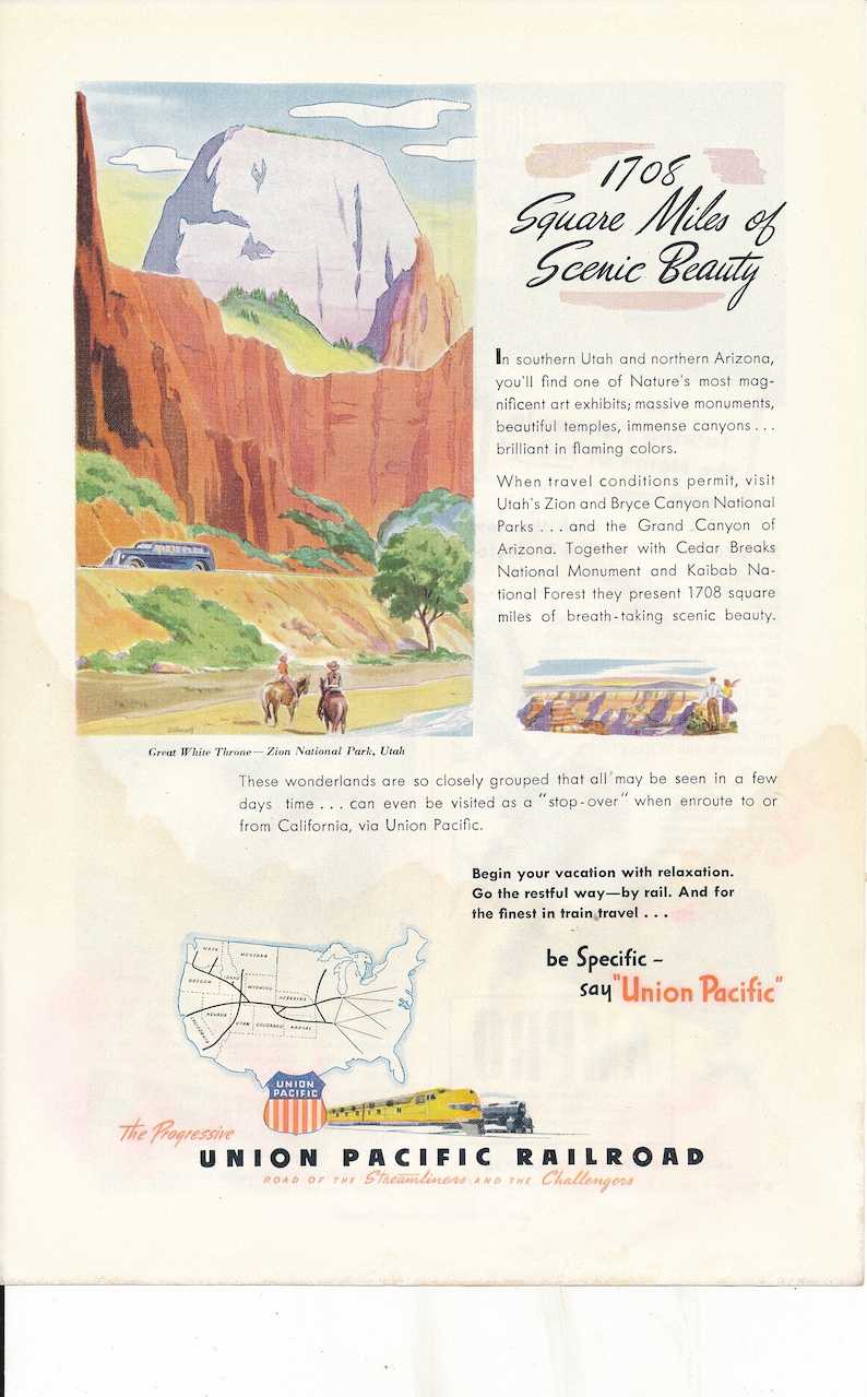 Union Pacific Railroad 6 Magazine Print Ads From the 1940's and 1950's ...