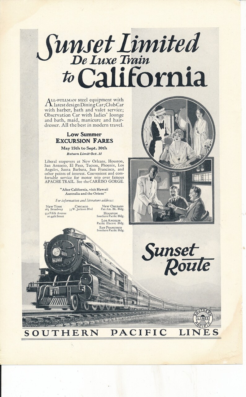 Southern Pacific Railroad Rare Magazine Print Ads From 1910's-30's ...