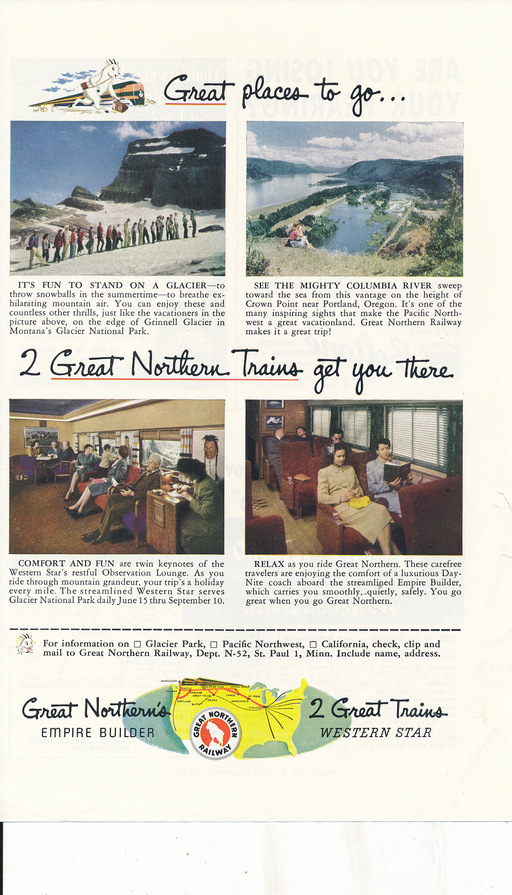 Great Northern Railway 4 Magazine Print Ads From the 1940's and 1950's ...