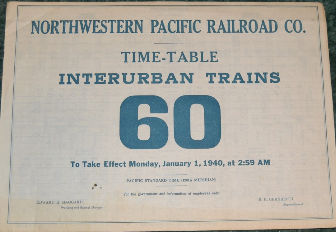 Northwestern Pacific Railroad Employee Timetable No. 60 Interurban ...