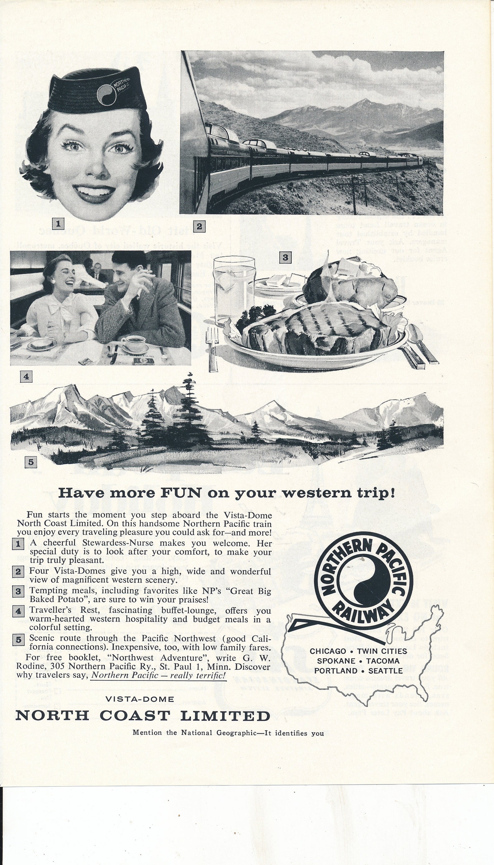 Northern Pacific Railway 5 Magazine Print Ads From the 1950's - Etsy