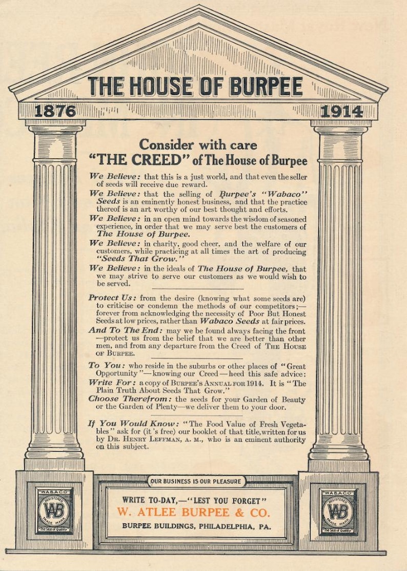 The House of Burpee Magazine Print Ad Approx. Size 6 X 7.5 Fine ...