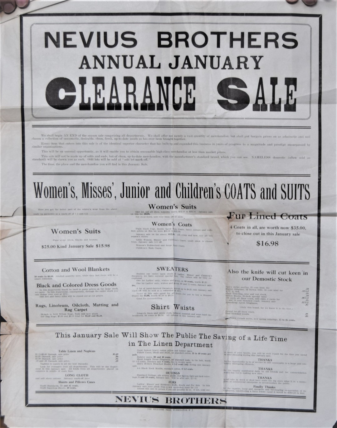 Nevius Brothers 17 X 21 Poster for Their Annual Clearance Sale - Etsy