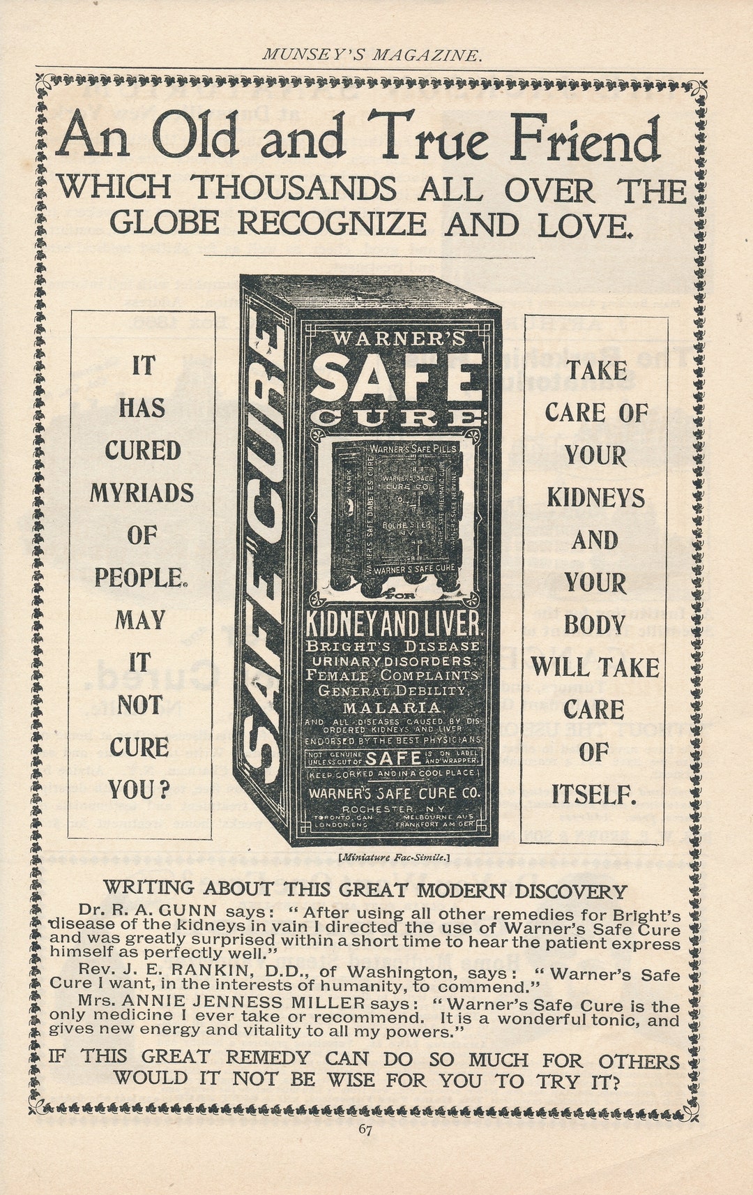 Vintage Magazine Print Ad Early 1900's for Safe Cure Pills for Your ...
