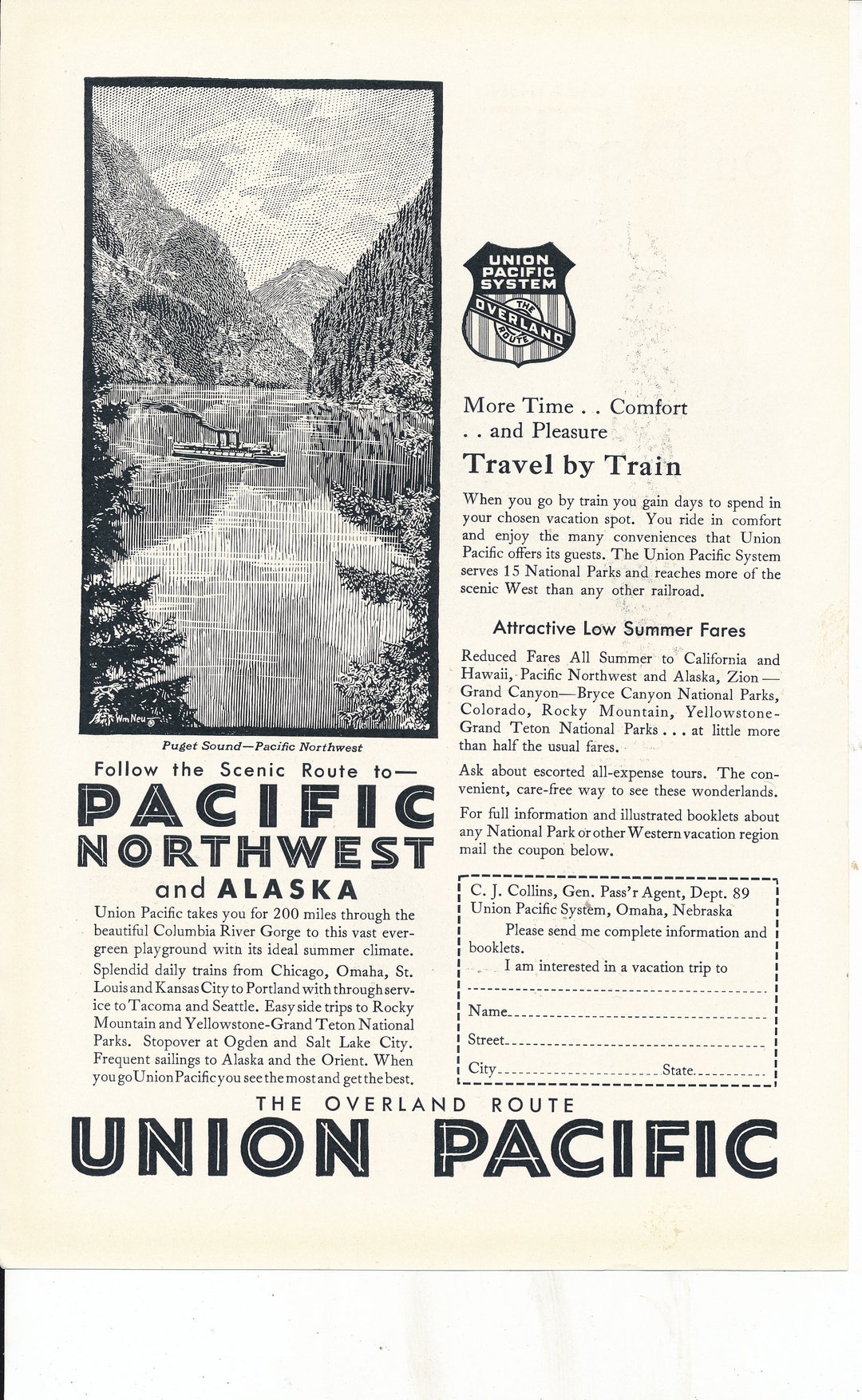 Union Pacific Railroad 3 Magazine Print Ads From the 1920's - Etsy