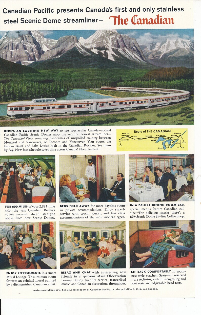 Canadian Pacific Railway 4 Magazine Print Ad's From the 1950's and 1960 ...