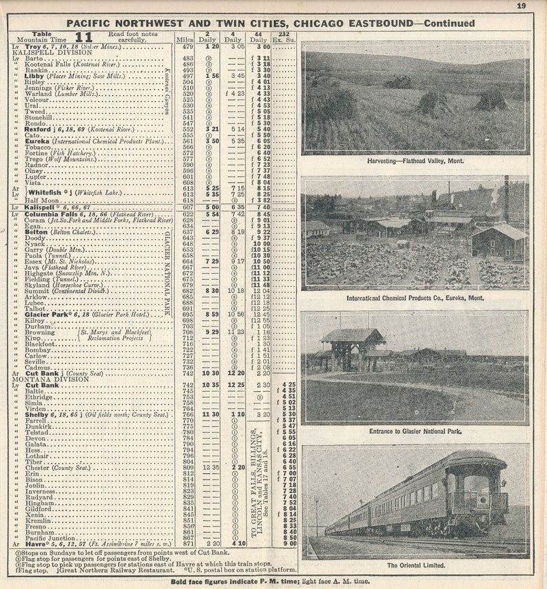 Great Northern Railway Pubic Timetable Dated January February - Etsy