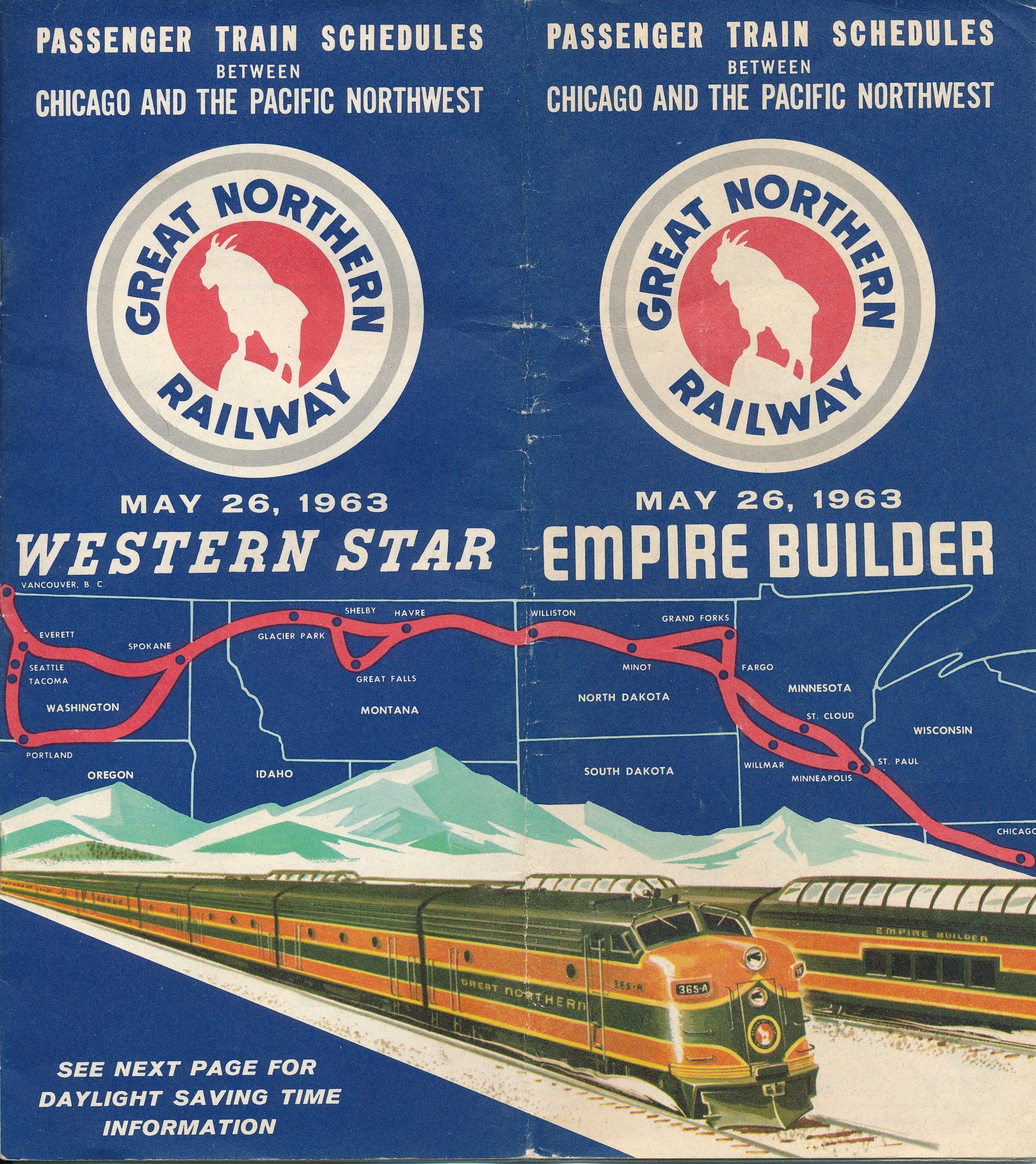 Great Northern Railway Public Timetable Dated May 26, 1963 - Etsy