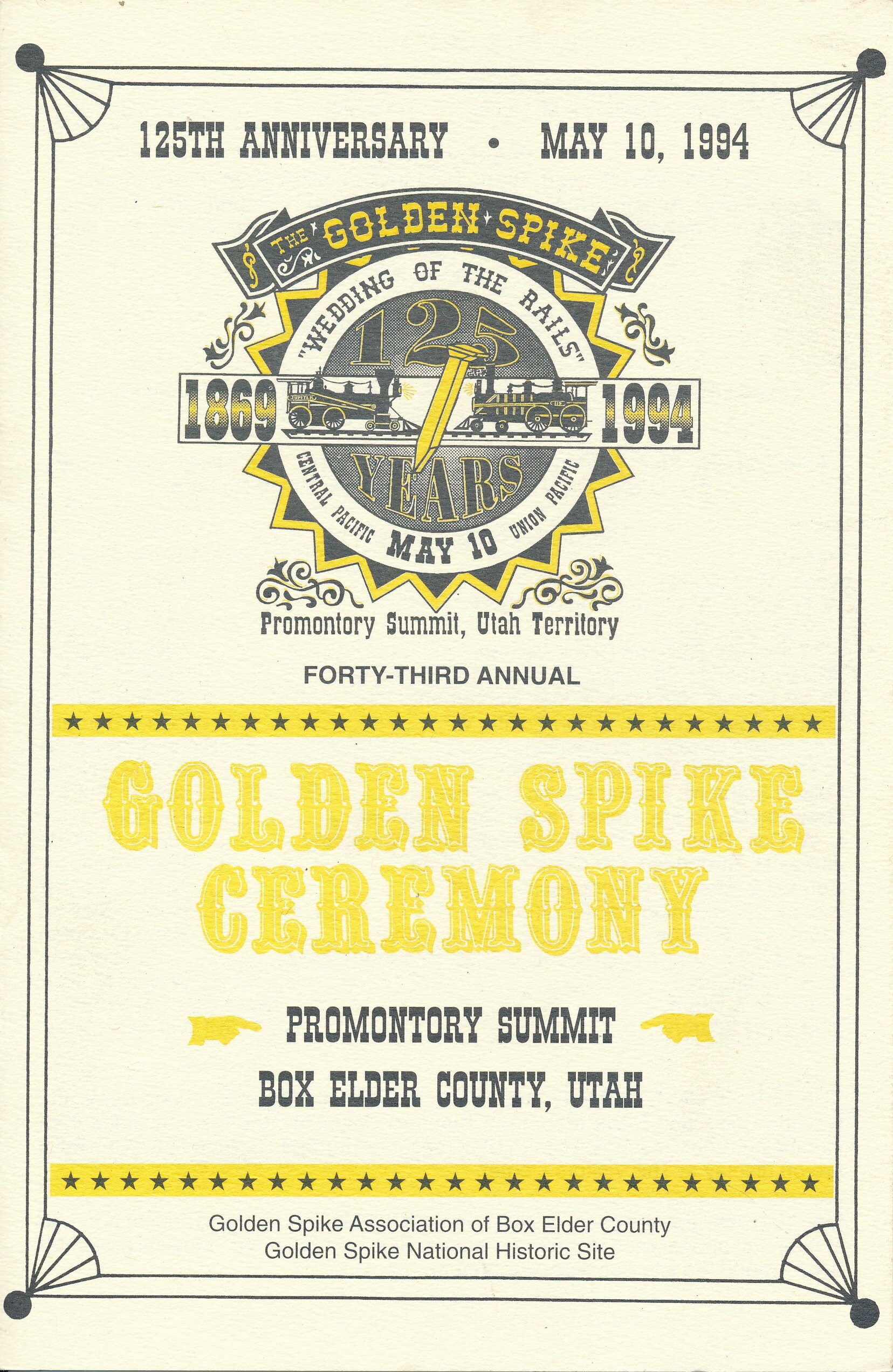 America's First Trans-continental Railway Booklet 1994 and 125th ...