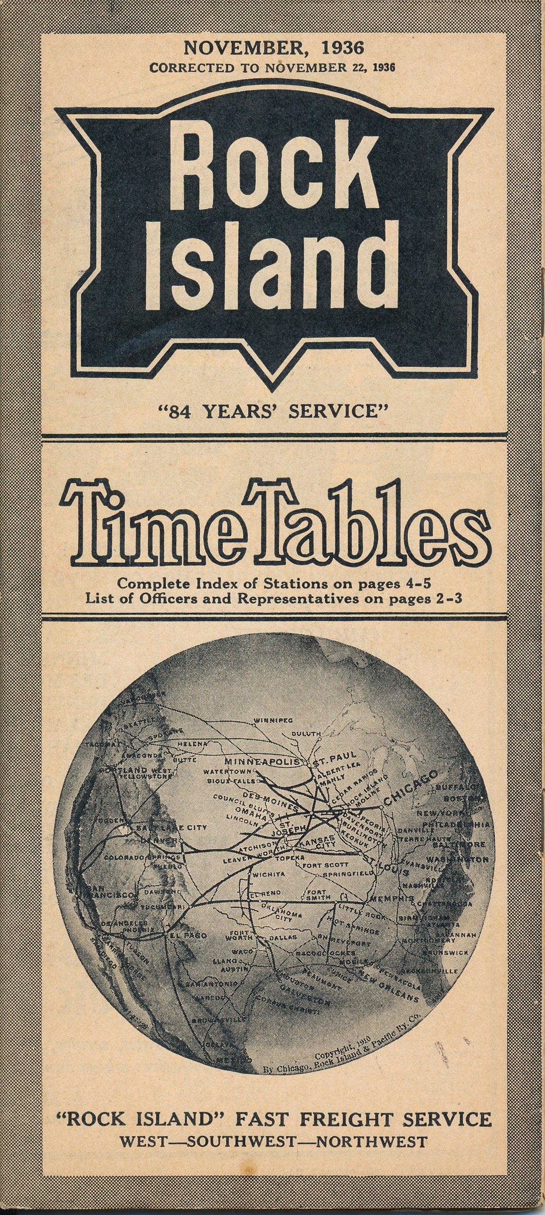 Rock Island Railroad Public Timetable November 22, 1936 - Etsy