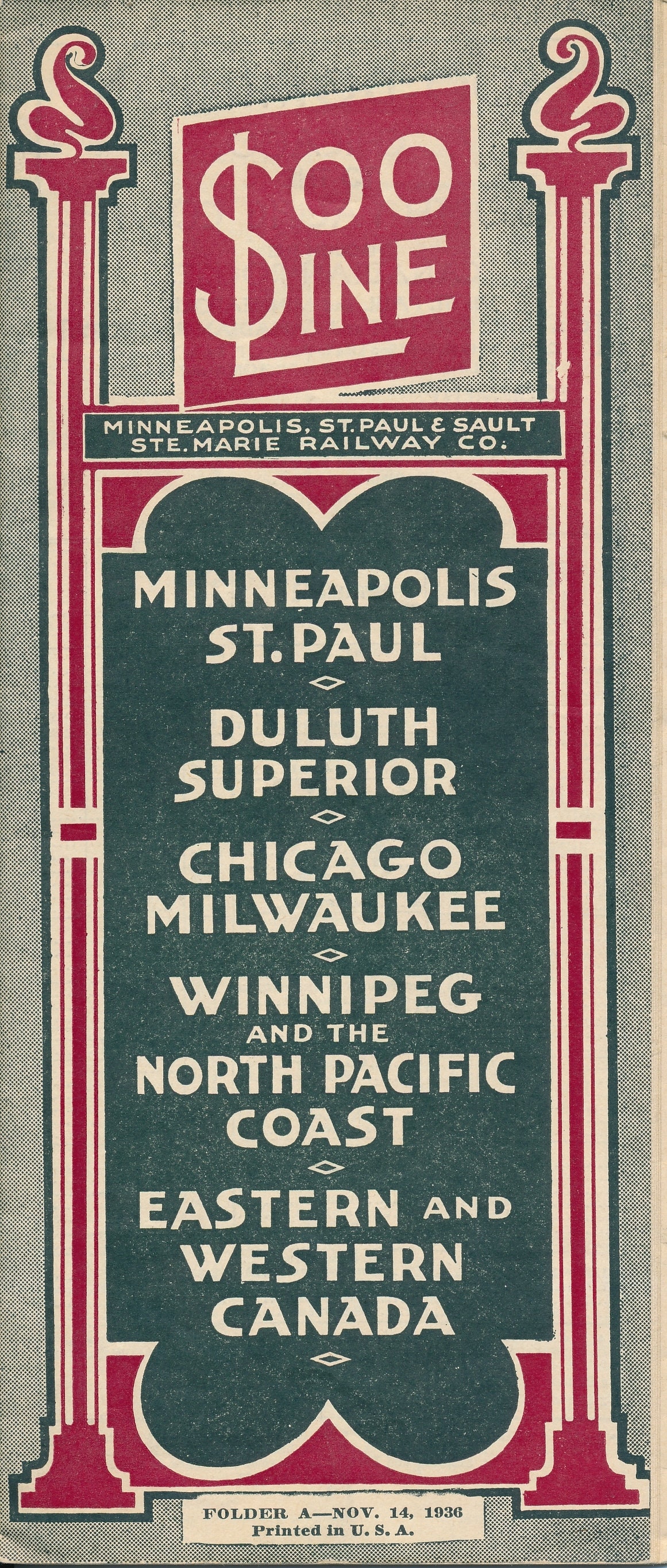 Soo Line Railroad Public Time Tables November 14, 1936 - Etsy