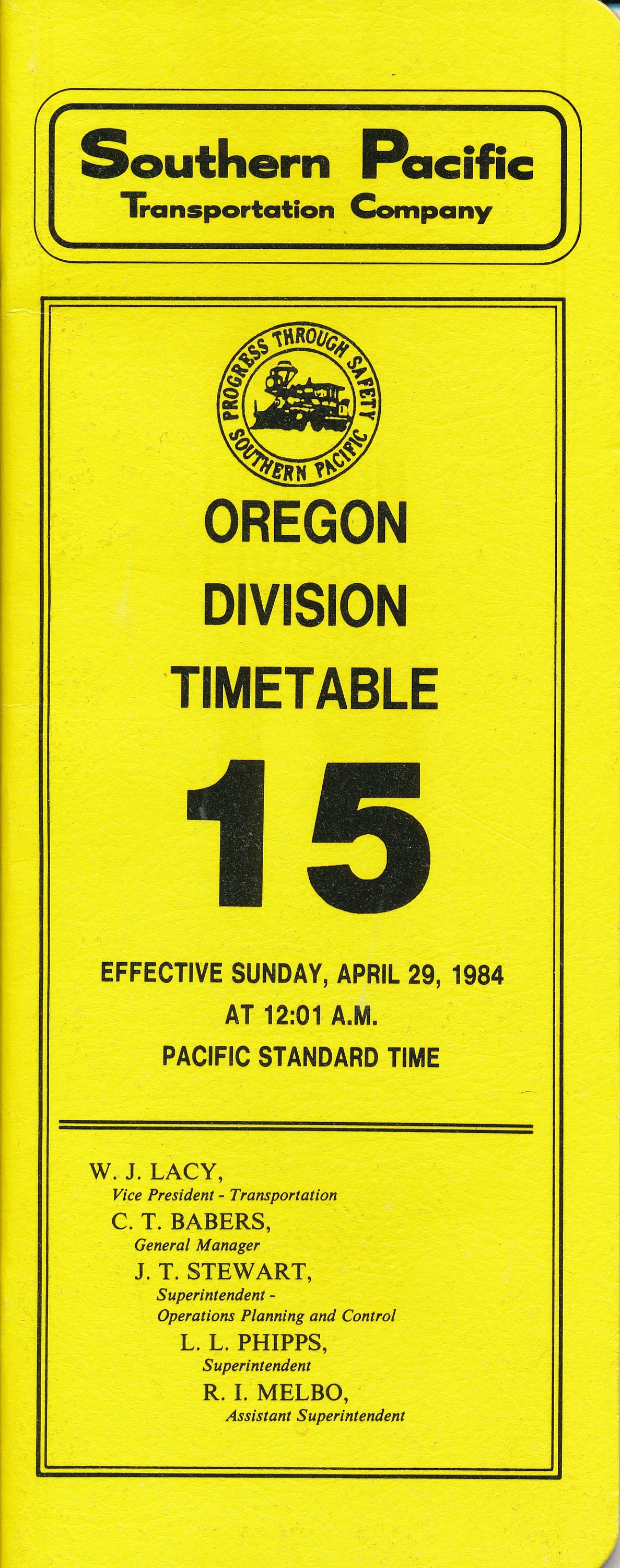 Southern Pacific Employee Timetable 15 Oregon Division April 29, 1984 ...