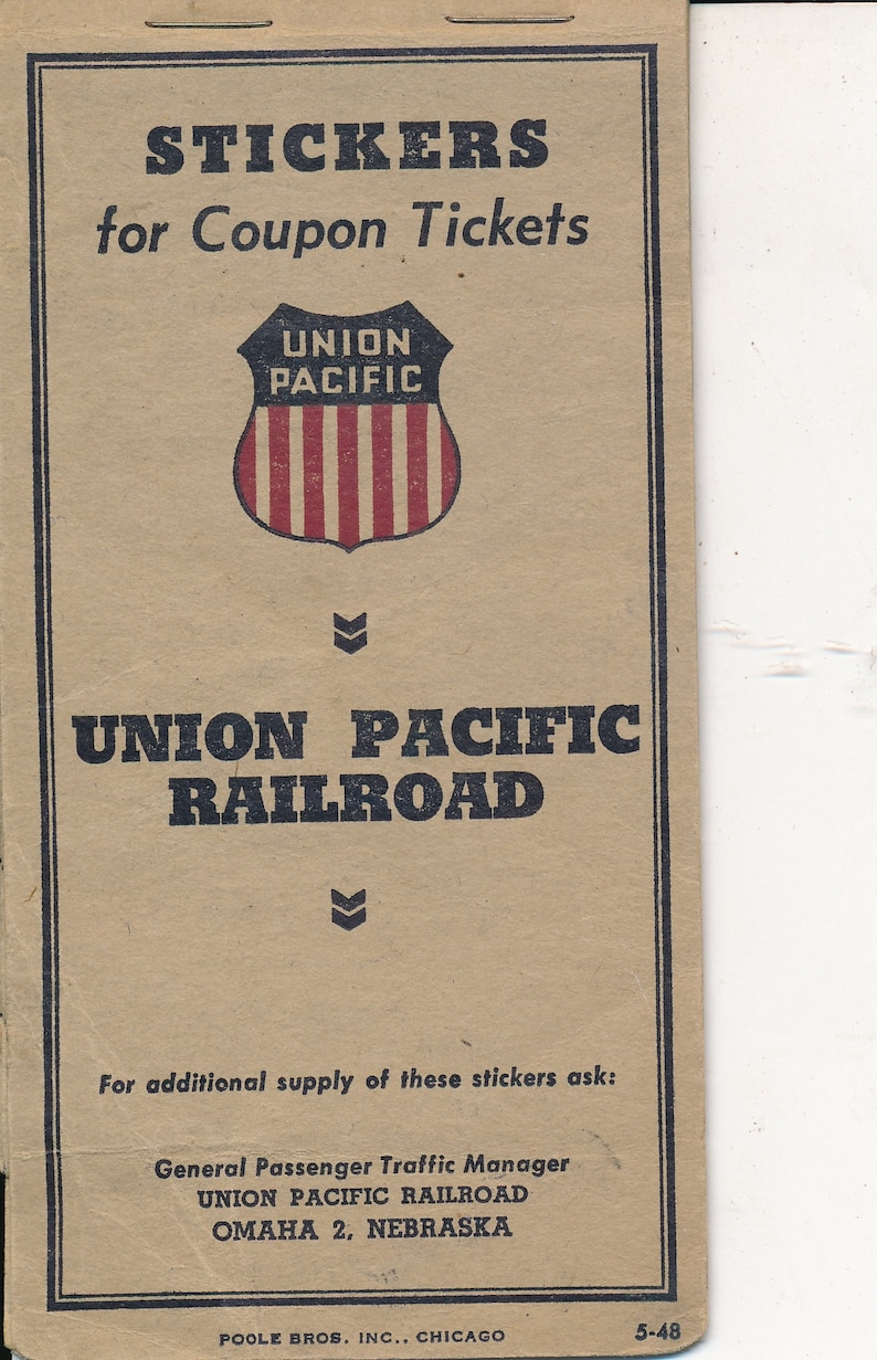 Union Pacific Railroad Stickers for Coupon Tickets Booklet Half Full of ...