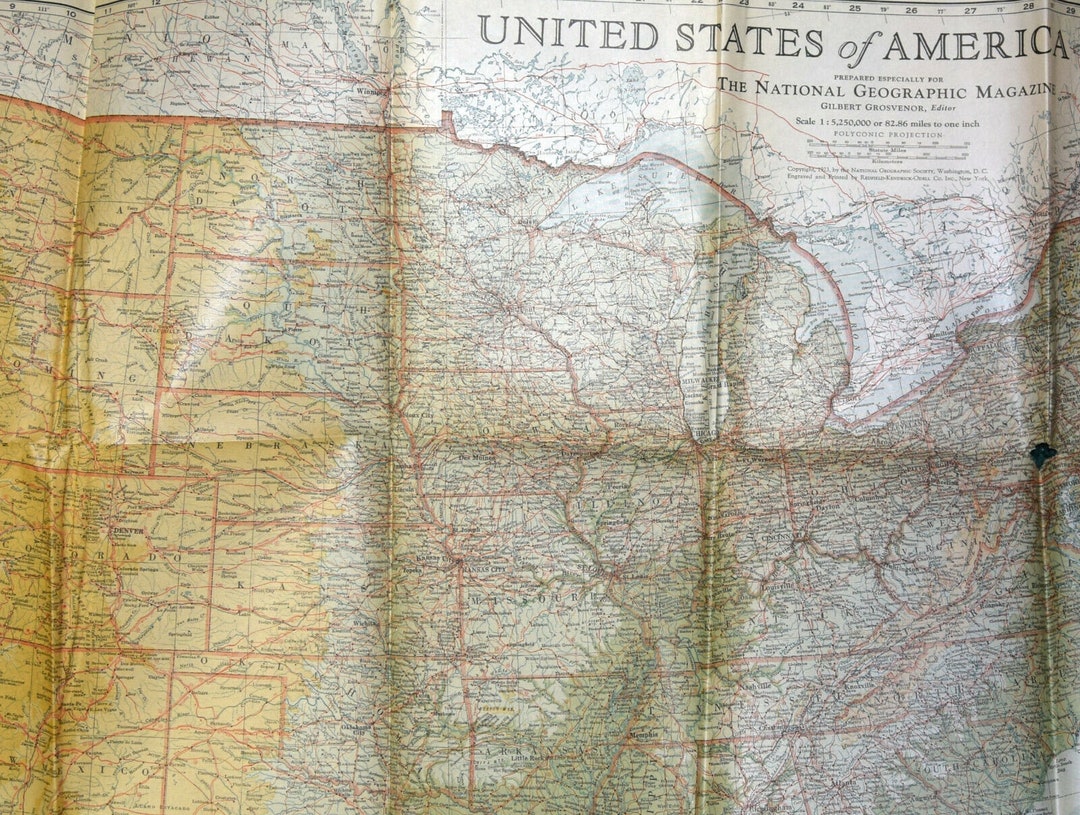 1923 United States of AMERICA MAP the National Geographic Magazine 38 X ...
