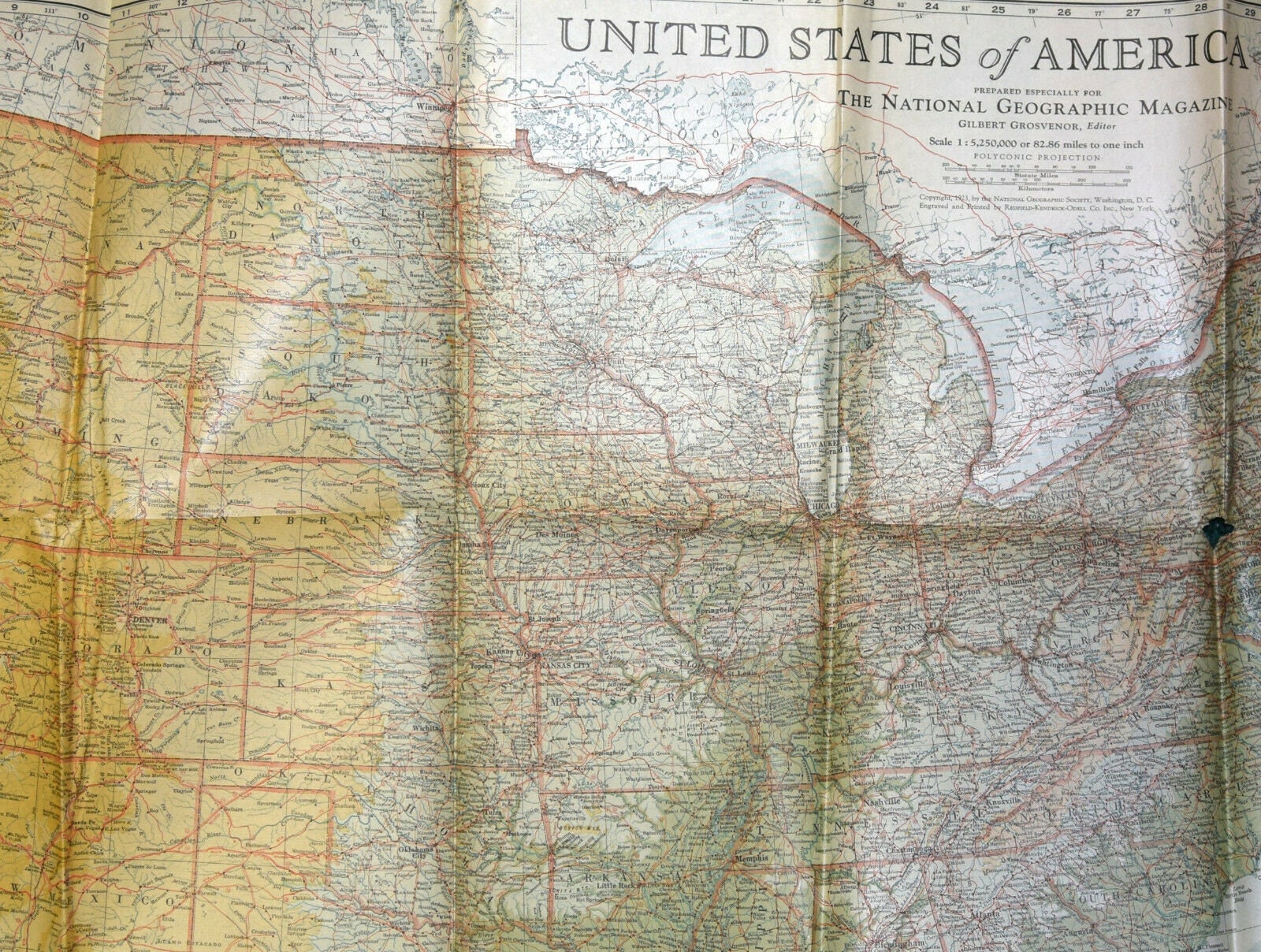 1923 United States of AMERICA MAP the National Geographic Magazine 38 X ...