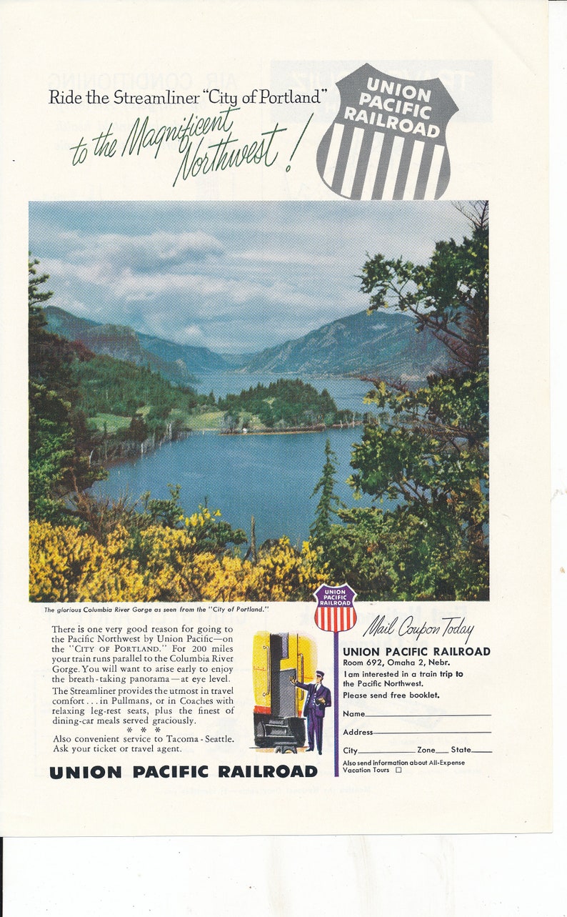 Union Pacific Railroad 5 Magazine Print Ads From the 1940's and 1950's ...