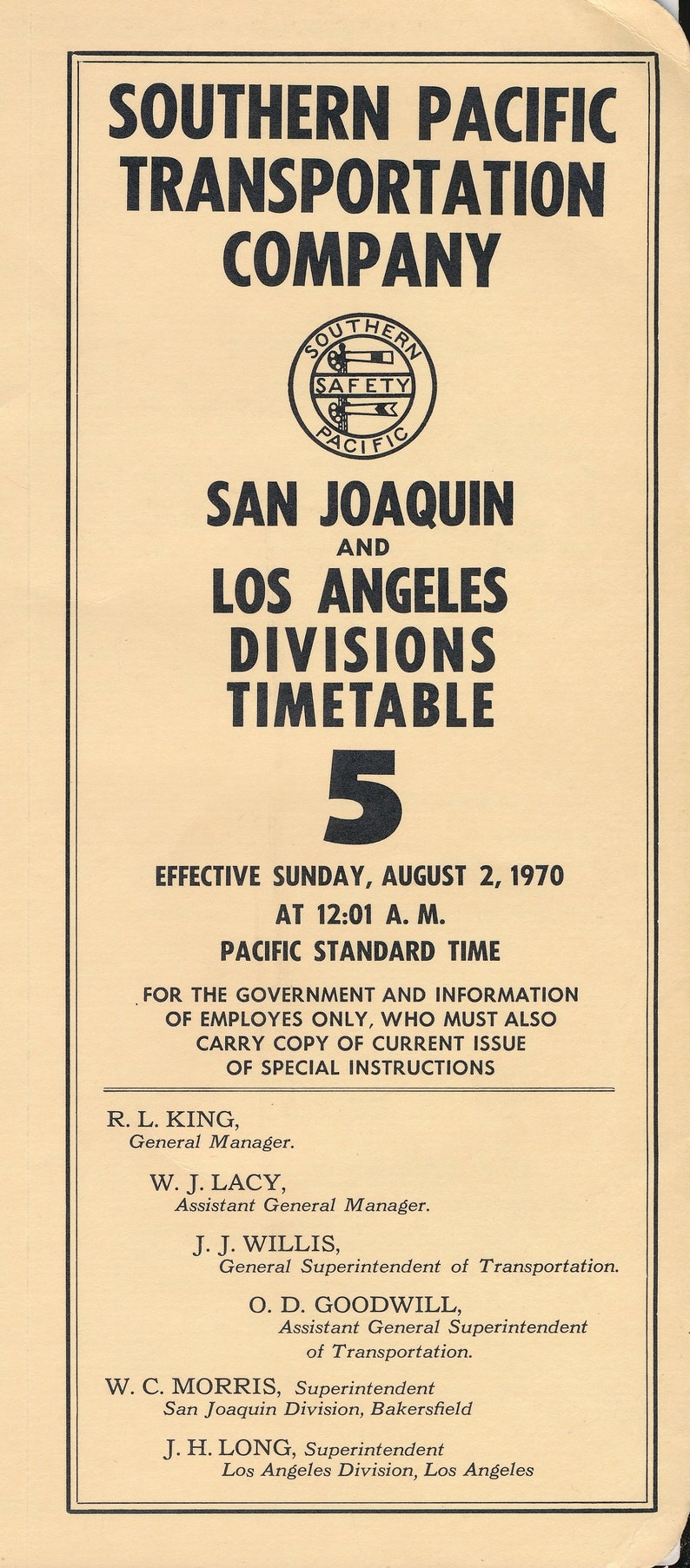 Southern Pacific Railroad San Joaquin and Los Angeles Divisions ...
