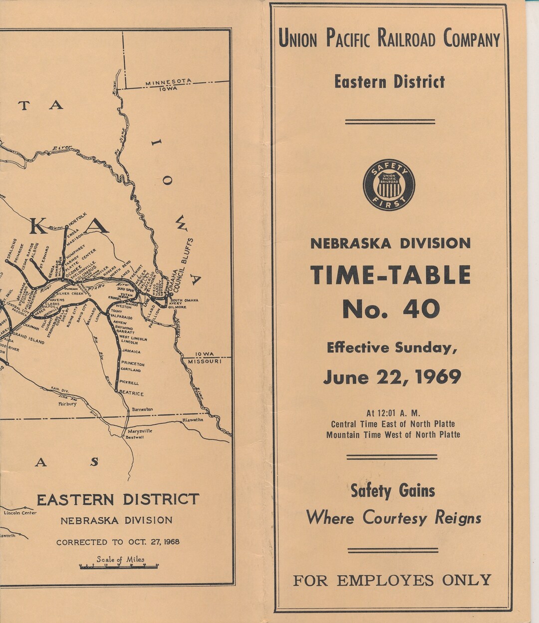 Union Pacific Railroad Nebraska Division Employee Timetable 40 June 22 ...