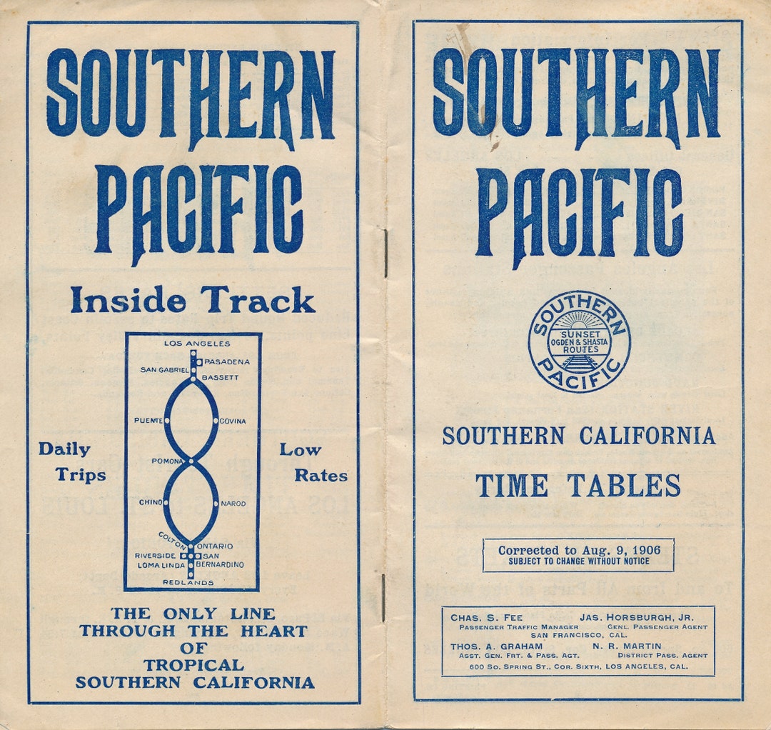 Southern Pacific Railroad Southern California Time Tables August 9 ...