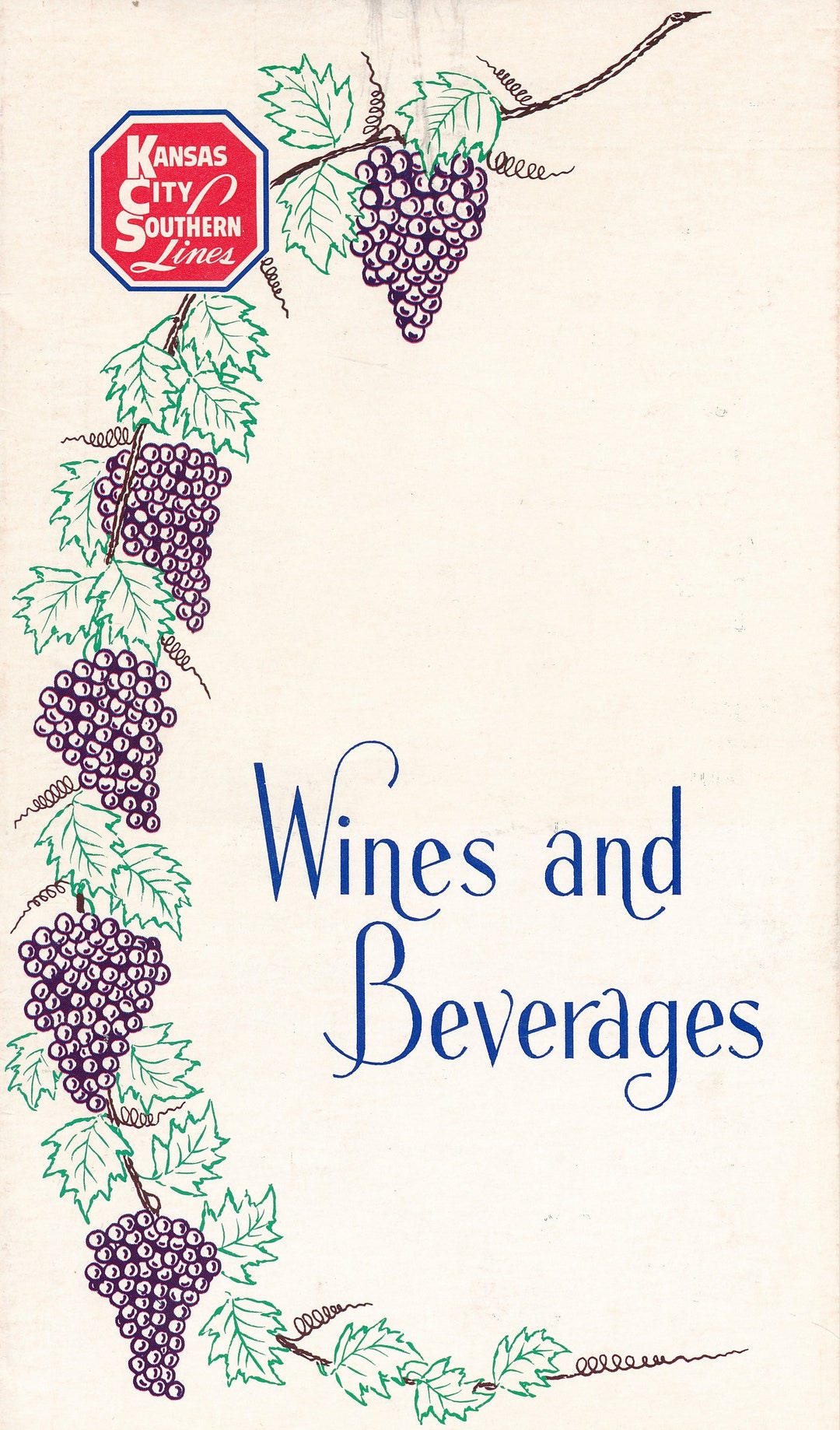 Kansas City Southern Wines and Beverages Menu 1950's 4.5 X 8 Mint ...