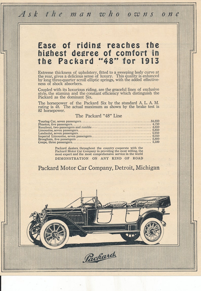 4 Vintage Packard Auto Print Ad 1900s , 1910's and 1920's - Etsy