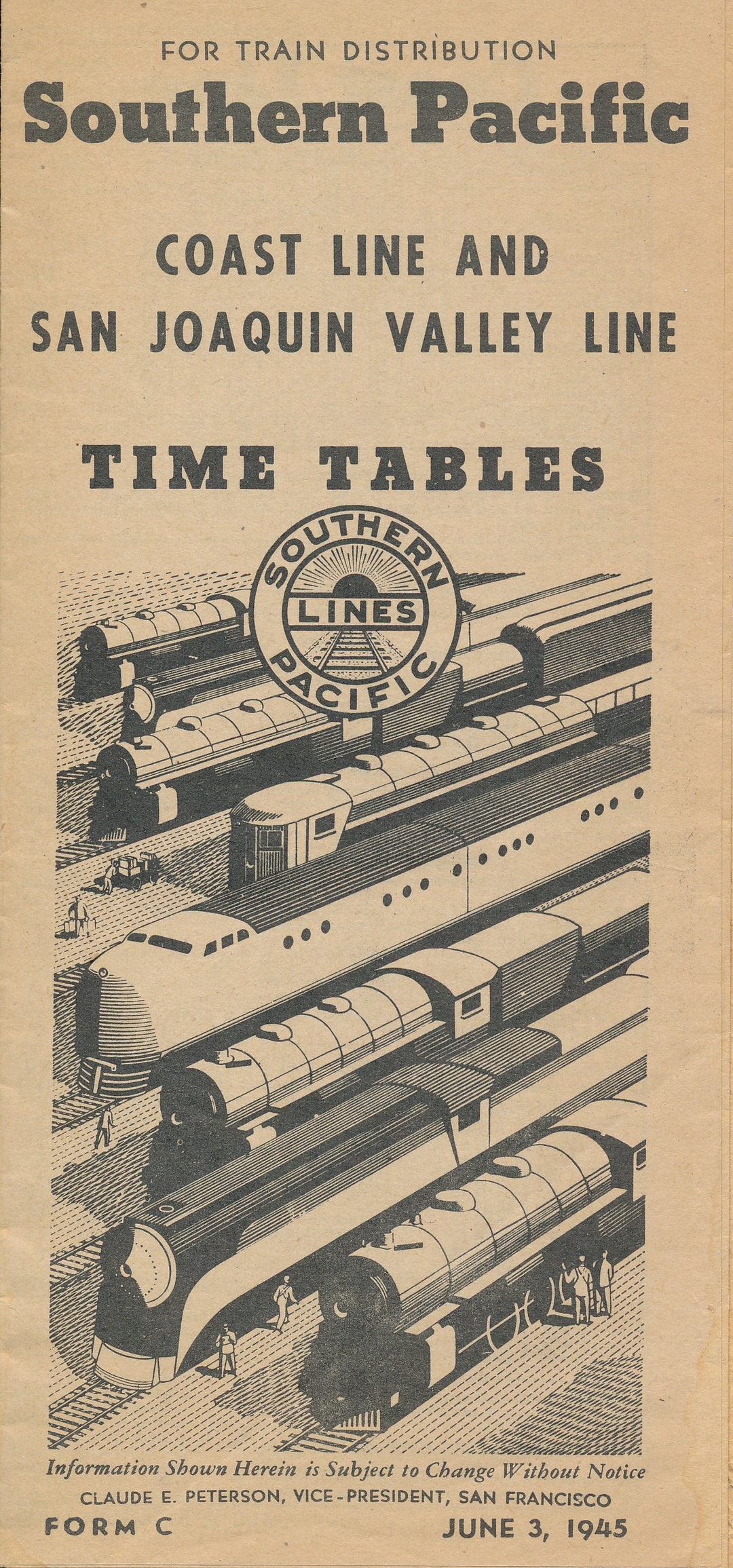 Southern Pacific Railroad Coast Line and San Joaquin Valley Line Time Tables June 3, 1945 - Etsy