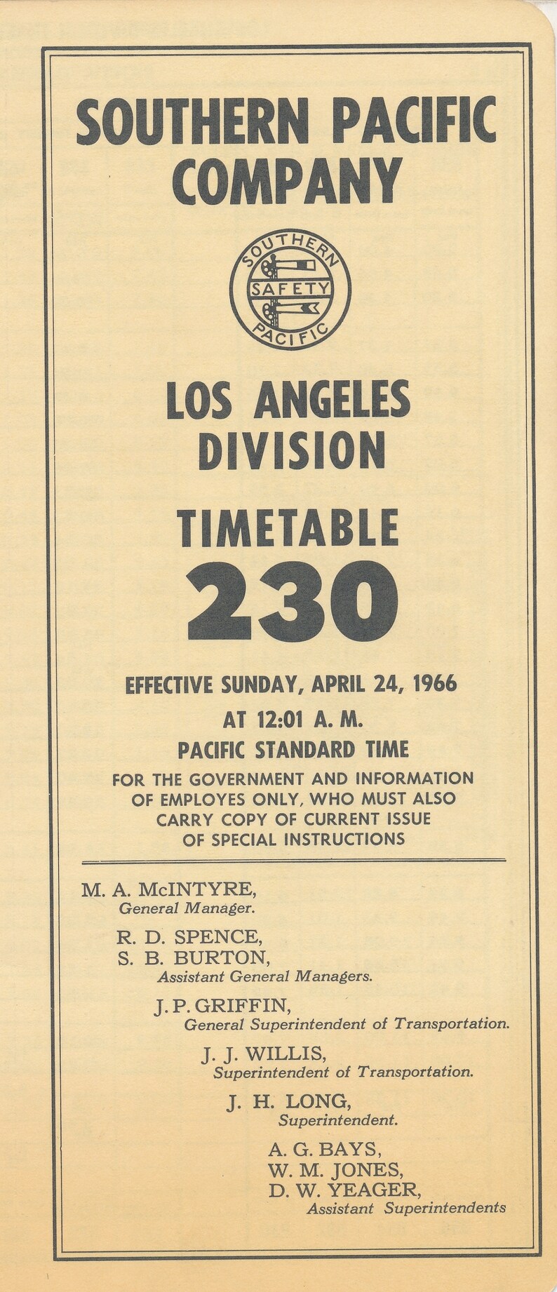 Southern Pacific Employee Timetables Los Angeles Division: Nos. 228 ...