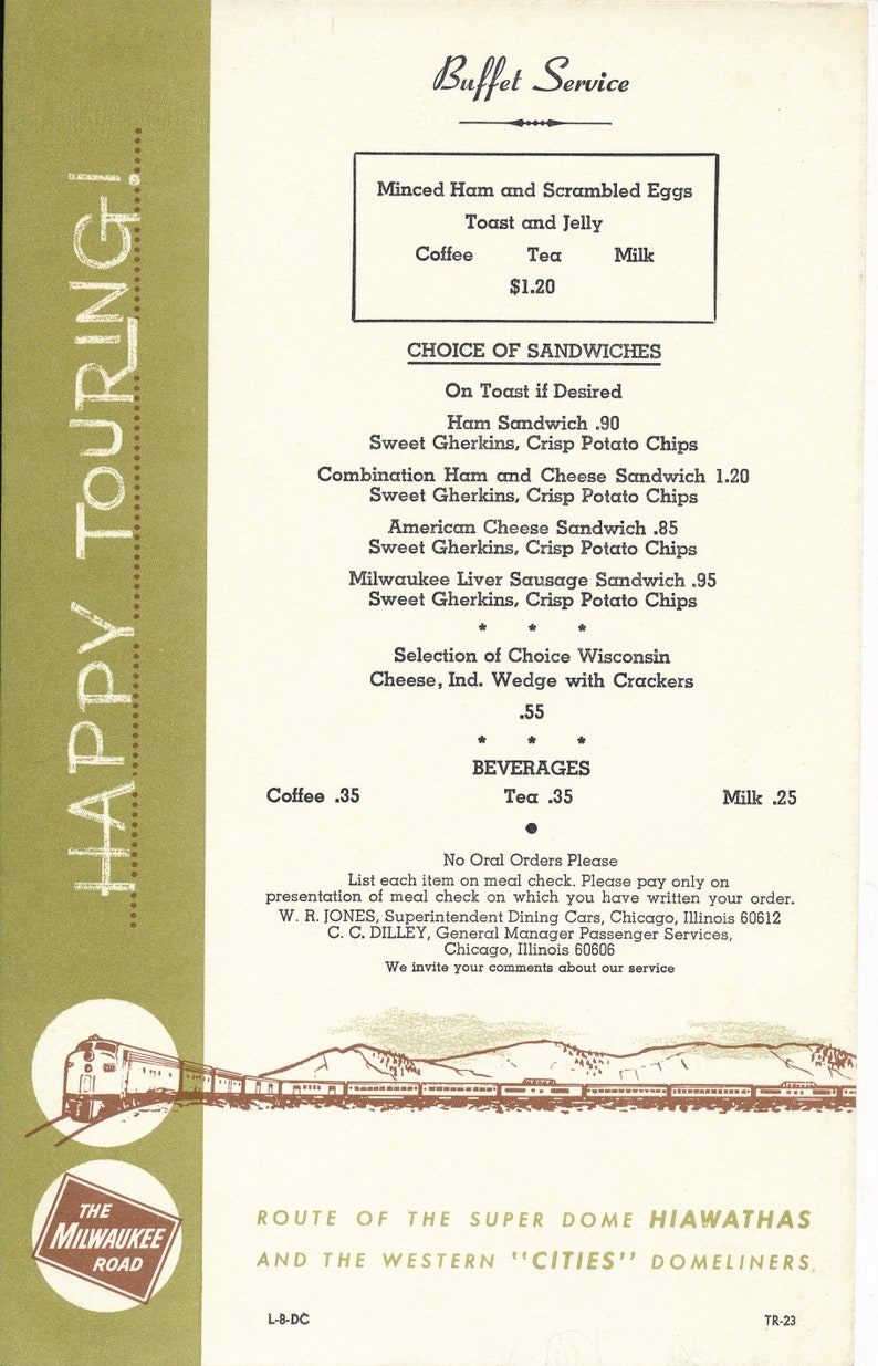 Dining Car Menus: Milwaukee Railroad Menus Lot of 3 Breakfast, From the ...
