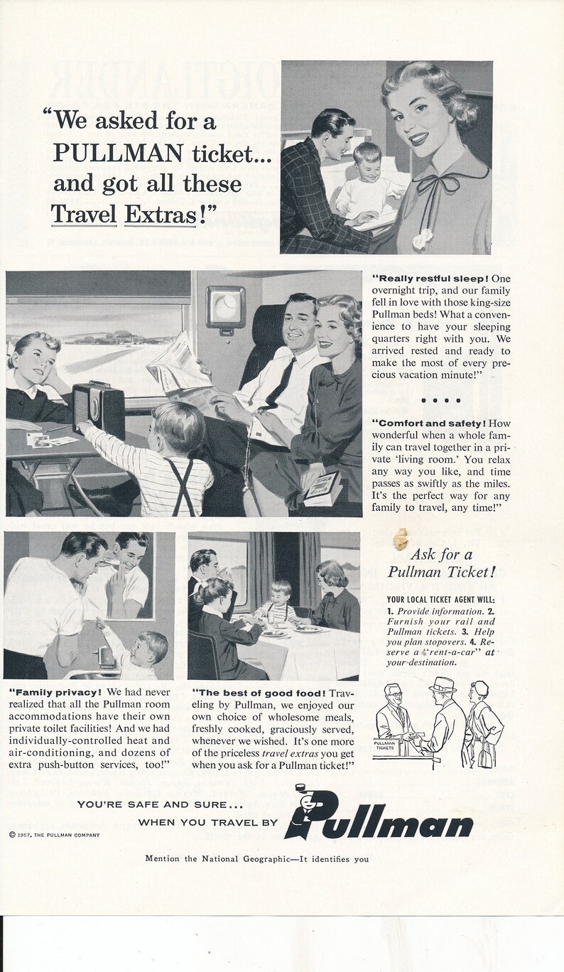 Pullman Company 5 Magazine Print Ads From the 1950's - Etsy