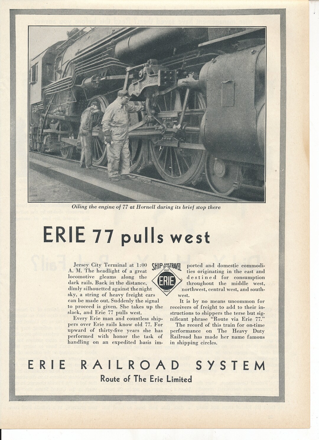 Erie Railroad 4 Magazine Print Ads From the 1930's-40's and 50's - Etsy