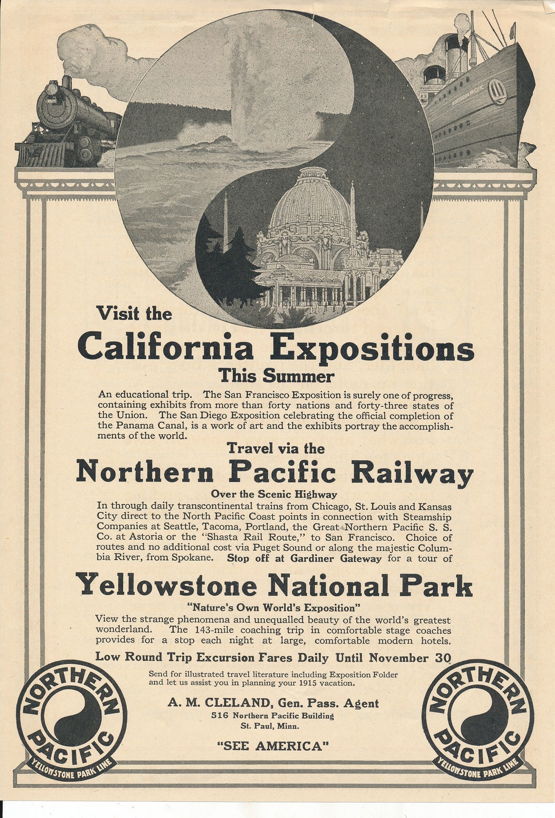 Northern Pacific Railway 2 Very Rare Magazine Print Ads From 1915 ...