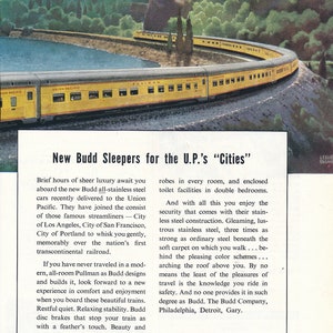 Budd Railcar Company 3 Print Ad's 1950's Promoting New Trains on The ...