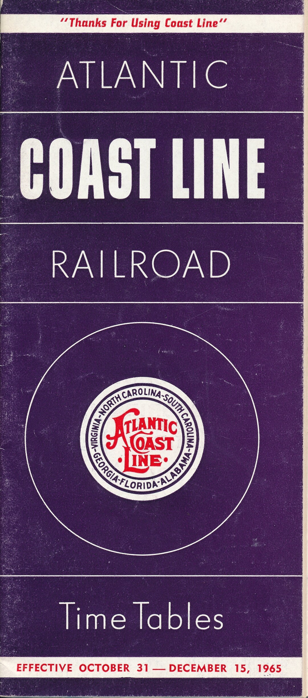 Atlantic Coast Line Railroad Public Timetable October 31, 1965 - Etsy