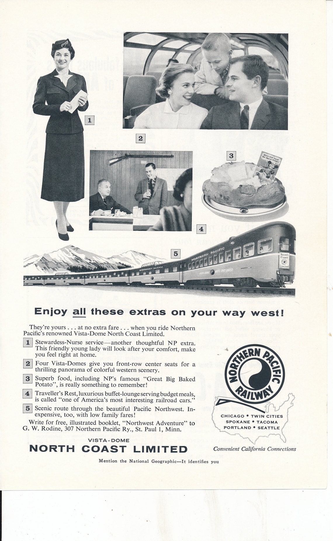 Northern Pacific Railway 5 Magazine Print Ads From the 1950's - Etsy