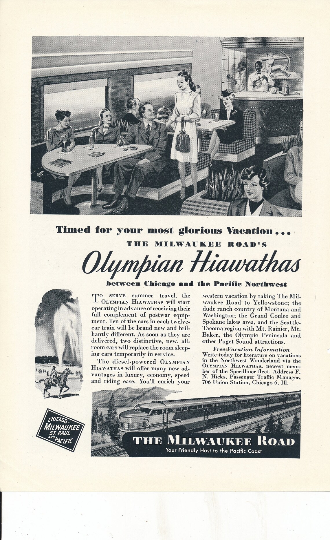 Chicago, Milwaukee, St. Paul and Pacific Railroad 3 1950's Magazine ...