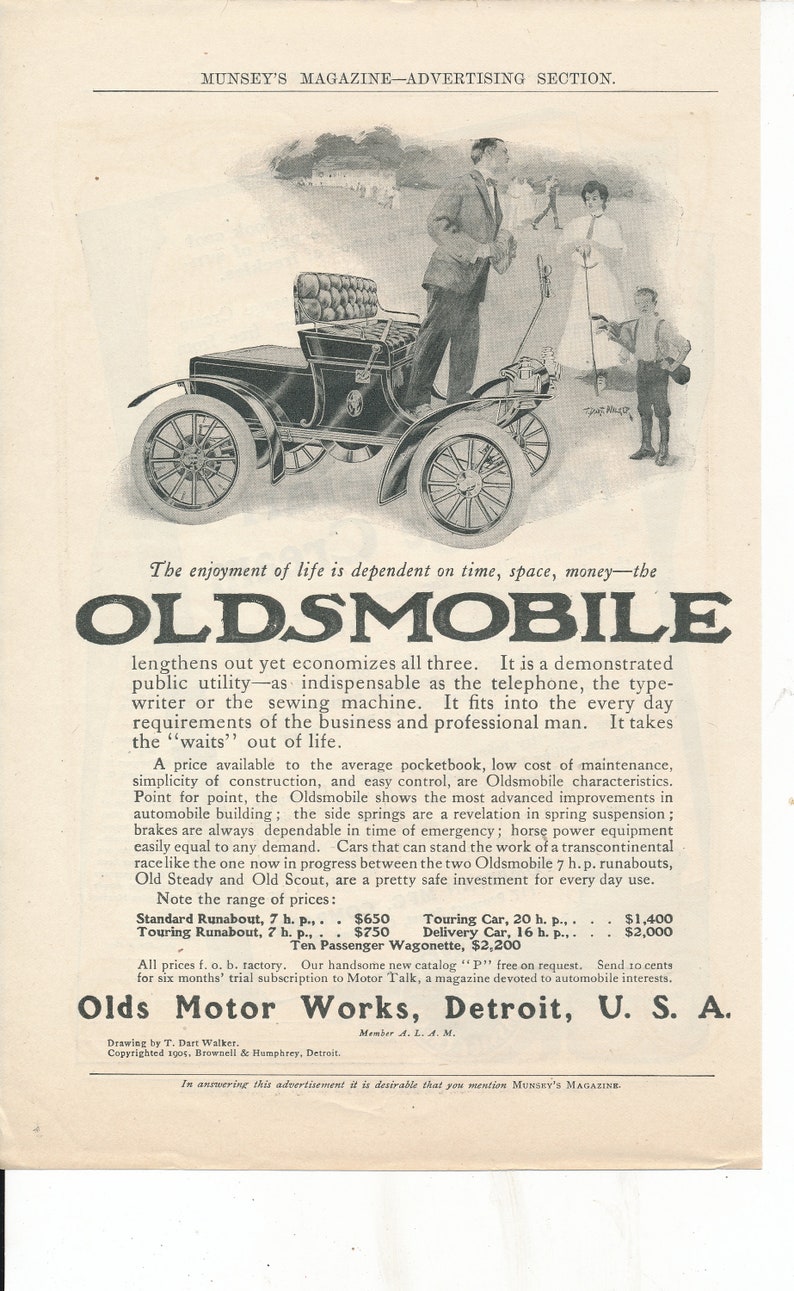 5 Vintage Oldsmobile Print Ads From the 1900's - Etsy